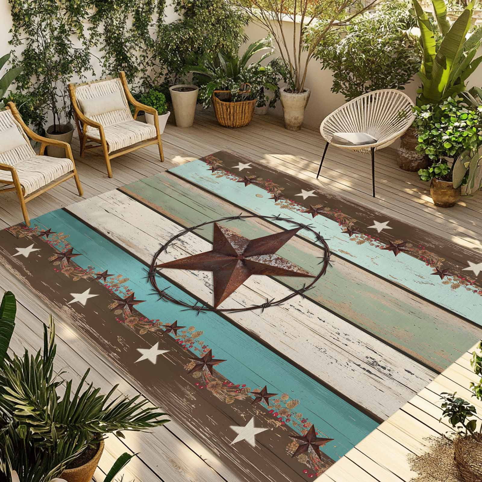 Fsddascl West Texas Star Rustic Outdoor Rug for Patio/Deck/Porch, Non ...