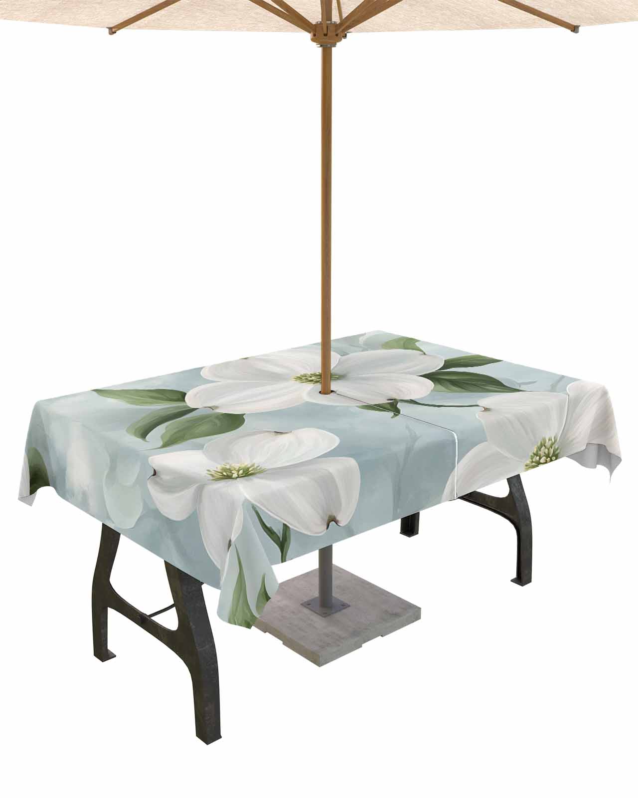 Fsddascl White Floral Outdoor Tablecloth - 60x120 Inch Rectangle Dining ...