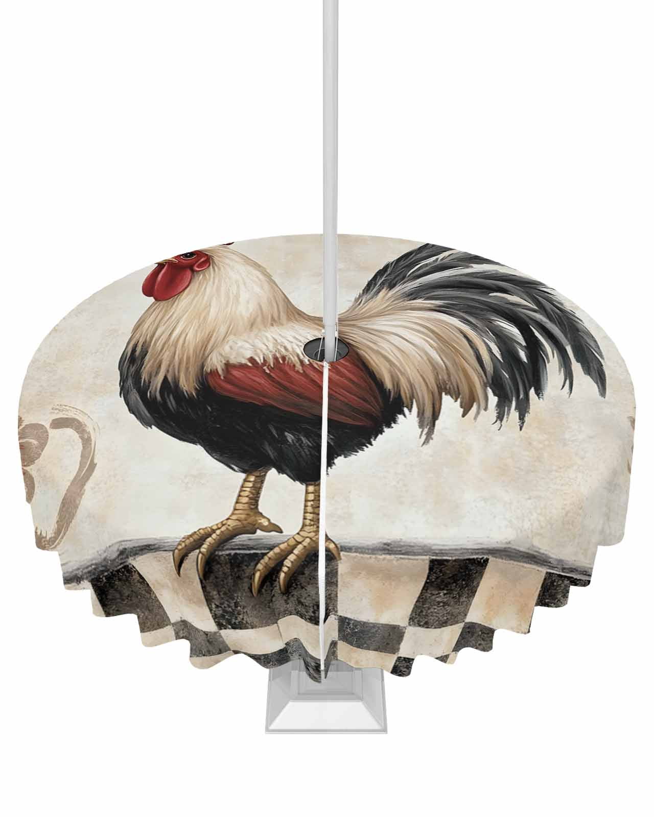 Fsddascl White Retro Rooster Outdoor Tablecloth - 54 Inch Round Dining ...