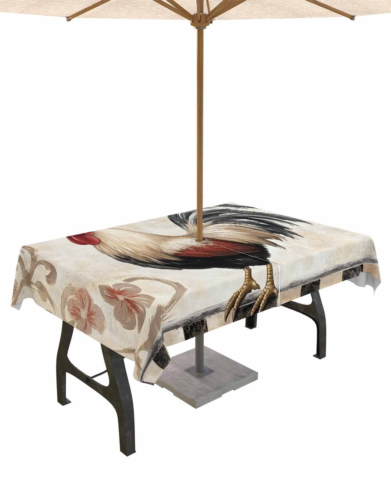 Fsddascl White Retro Rooster Outdoor Tablecloth - 60x120 Inch Rectangle ...