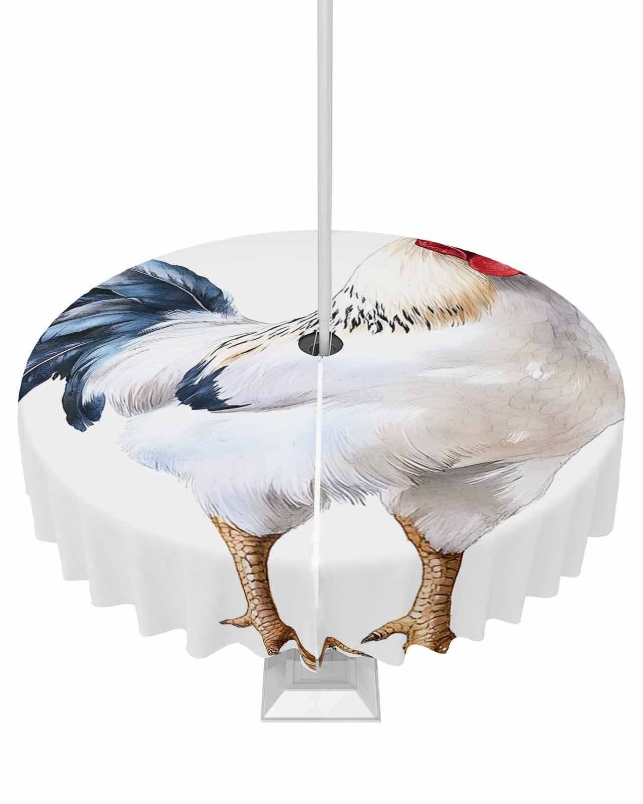 Fsddascl White Rooster Outdoor Tablecloth - 60 Inch Round Dining Table ...