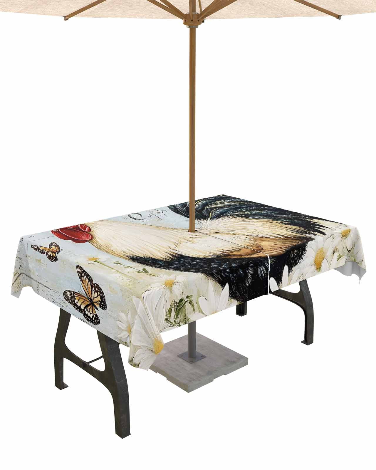 Fsddascl White Vintage Rooster Outdoor Tablecloth - 60x102 Inch ...