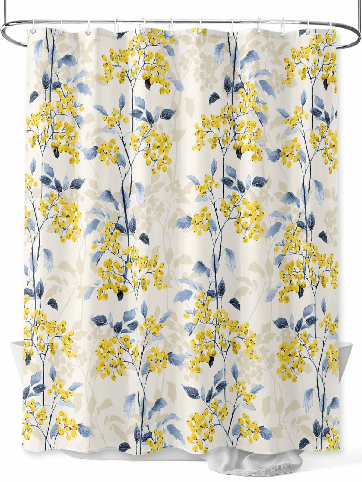 Fsddascl Yellow Blue Spring Floral Shower Curtain Set - Long 72" x 84" Washable Bathtub Curtain ...