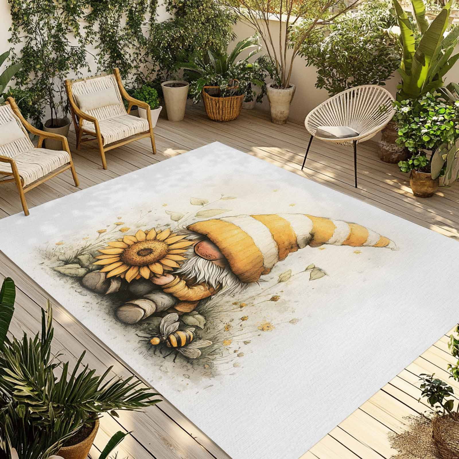 Fsddascl Yellow Dwarf Outdoor Rug for Patio/Deck/Porch, Non-Slip Large ...