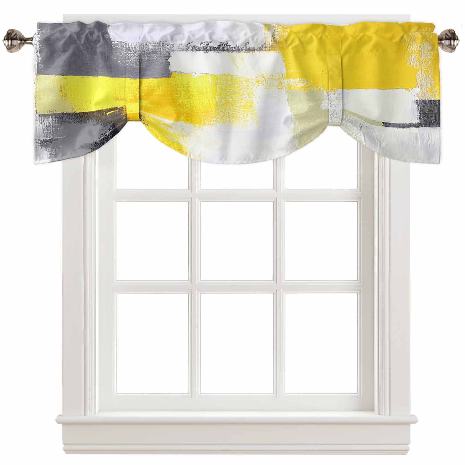Fsddascl Yellow Grey Tie Up Valance Curtains for Windows, Kitchen ...