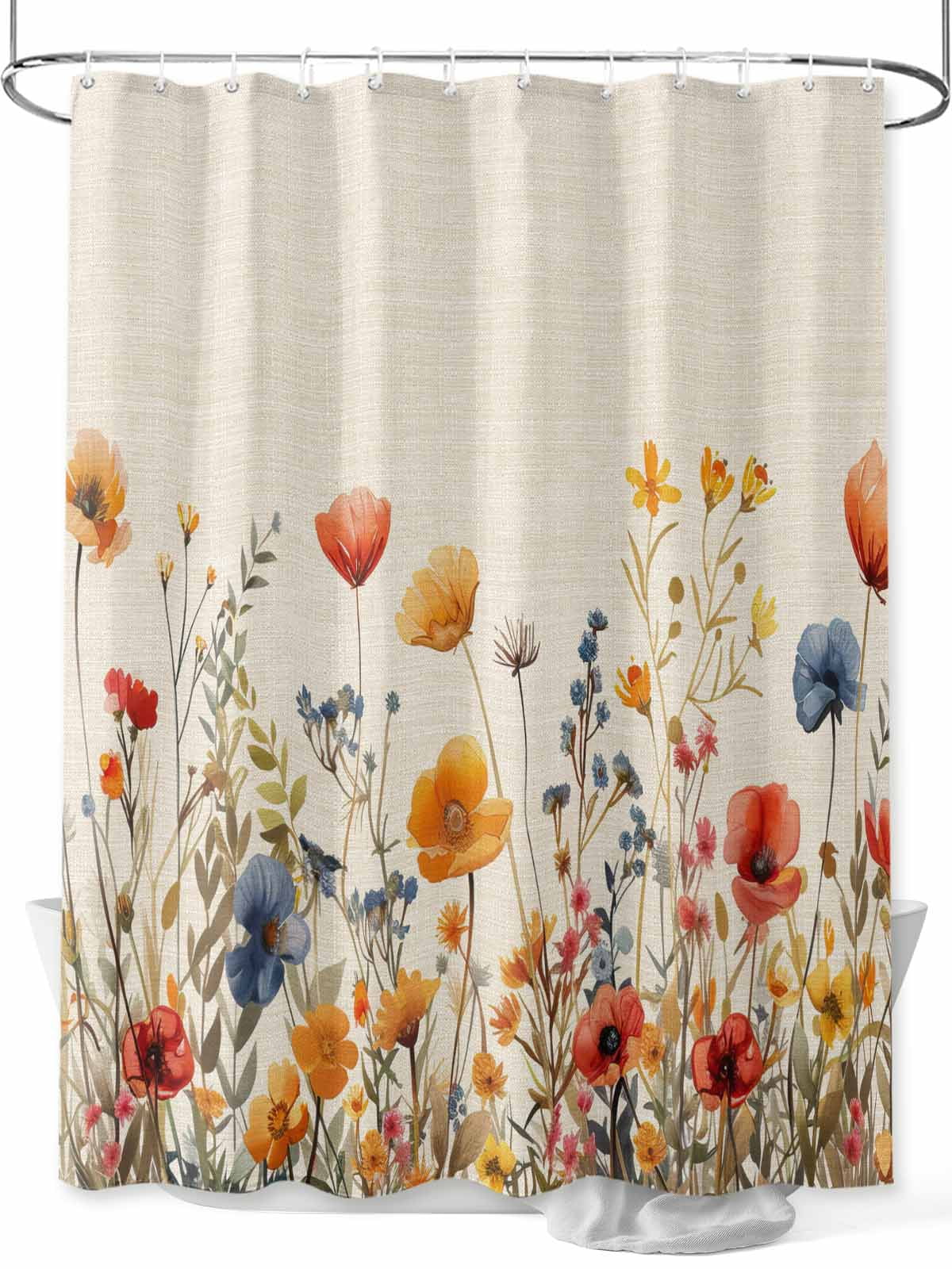 Fsddascl Yellow Red Blue Spring Floral Shower Curtain Set - Long 72" x 84" Bathtub Curtain with ...