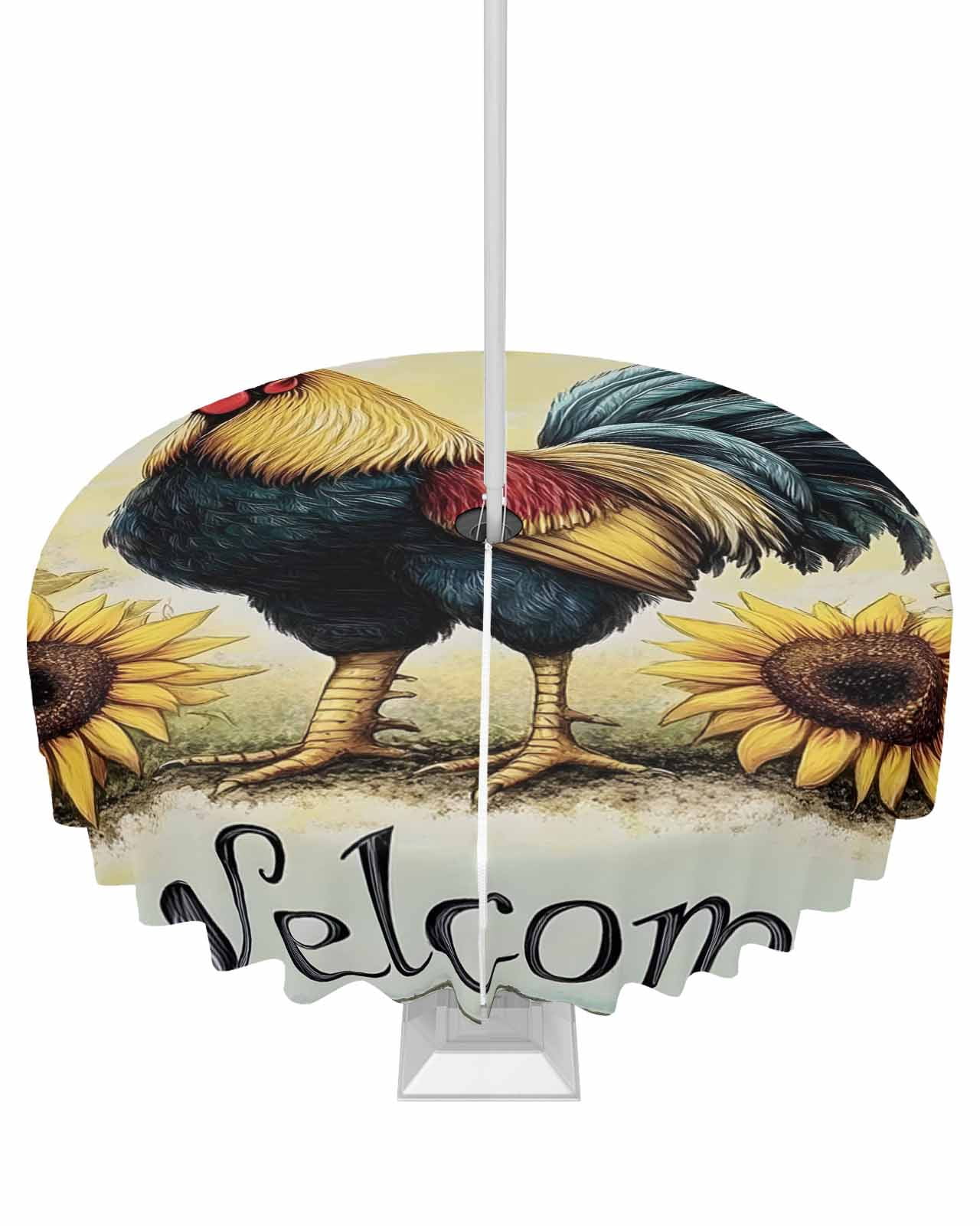 Fsddascl Yellow Retro Rooster Outdoor Tablecloth - 60 Inch Round Dining ...