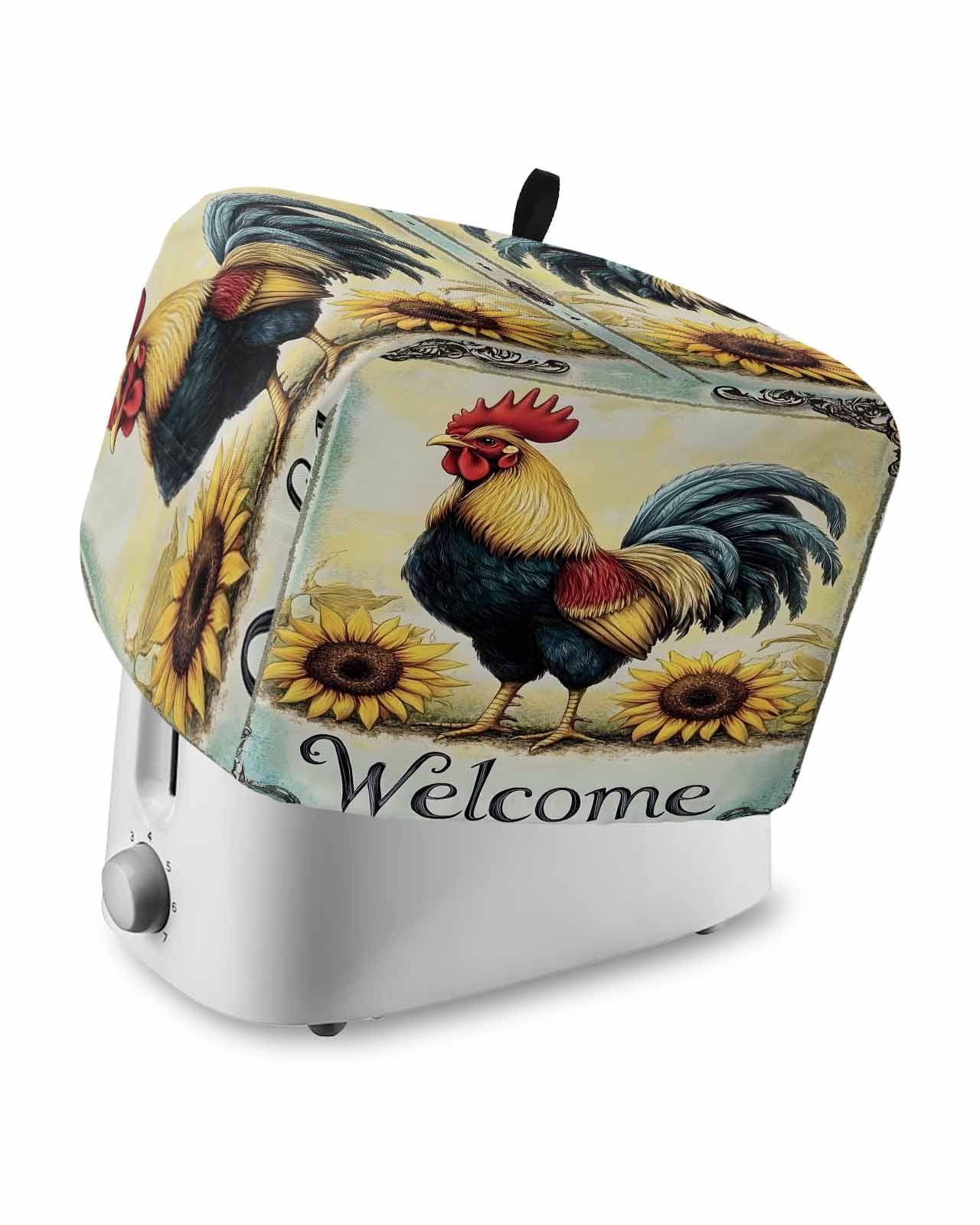 Fsddascl Yellow Retro Rooster Toaster Cover 4 Slice, Large Kitchen ...