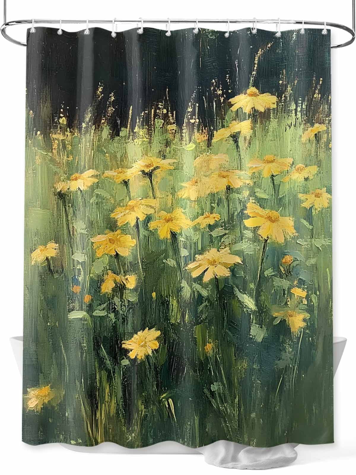 Fsddascl Yellow Spring Floral Shower Curtain Set - Extra Long 72" x 96" Washable Bathtub Curtain ...