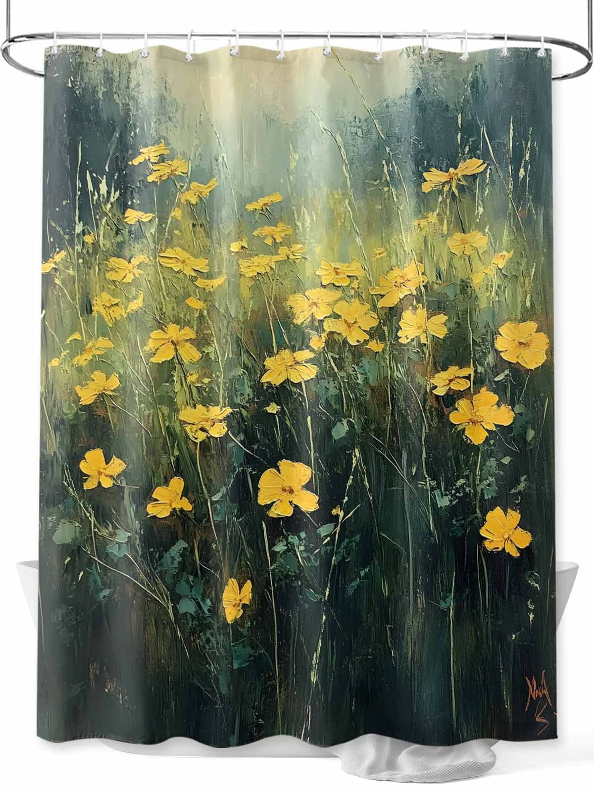 Fsddascl Yellow Spring Floral Shower Curtain Set - Extra Long 72" x 96" Washable Curtain with 12 ...