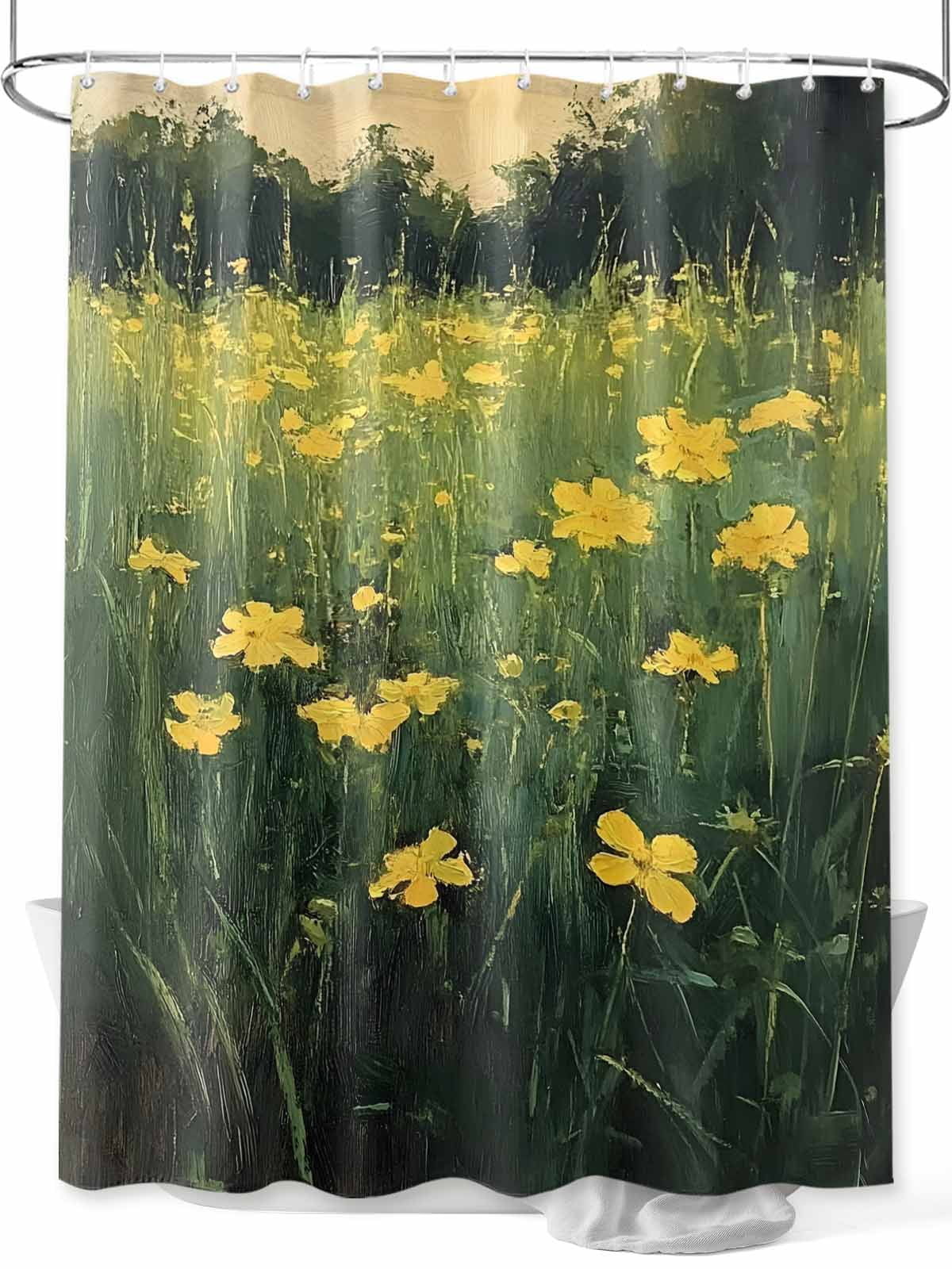 Fsddascl Yellow Spring Floral Shower Curtain Set - Long 72" x 84" Washable Bathtub Curtain with ...
