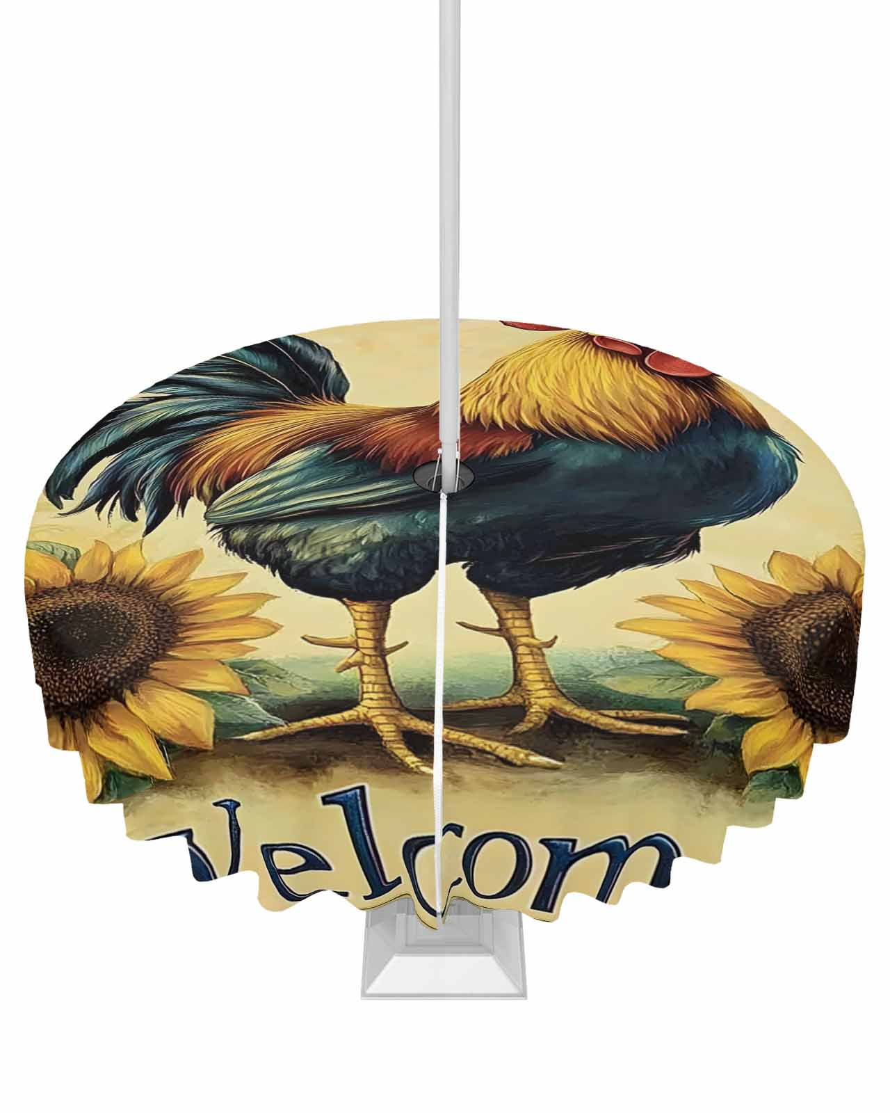 Fsddascl Yellow Vintage Rooster Outdoor Tablecloth - 54 Inch Round ...