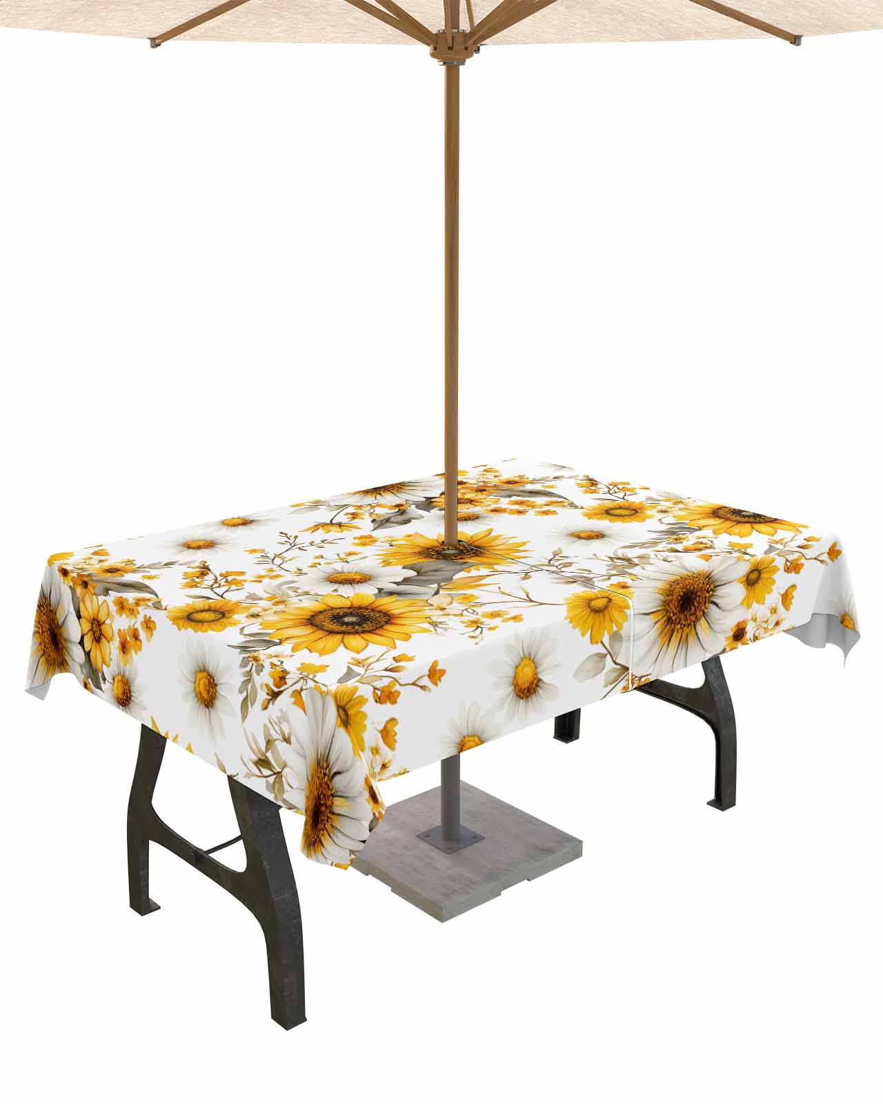 Fsddascl Yellow White Sunflowers Outdoor Tablecloth - 60x120 Inch ...