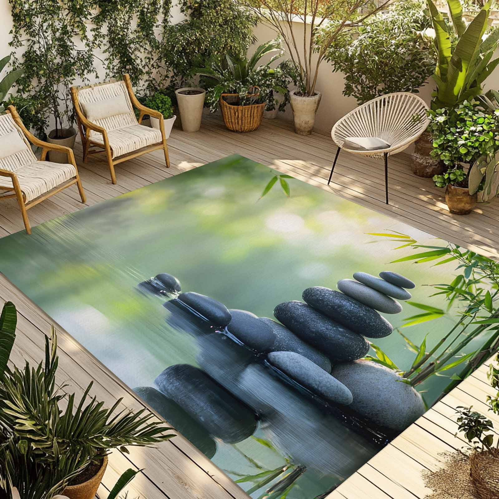 Fsddascl Zen Stones Outdoor Rug for Patio/Deck/Porch, Non-Slip Large ...