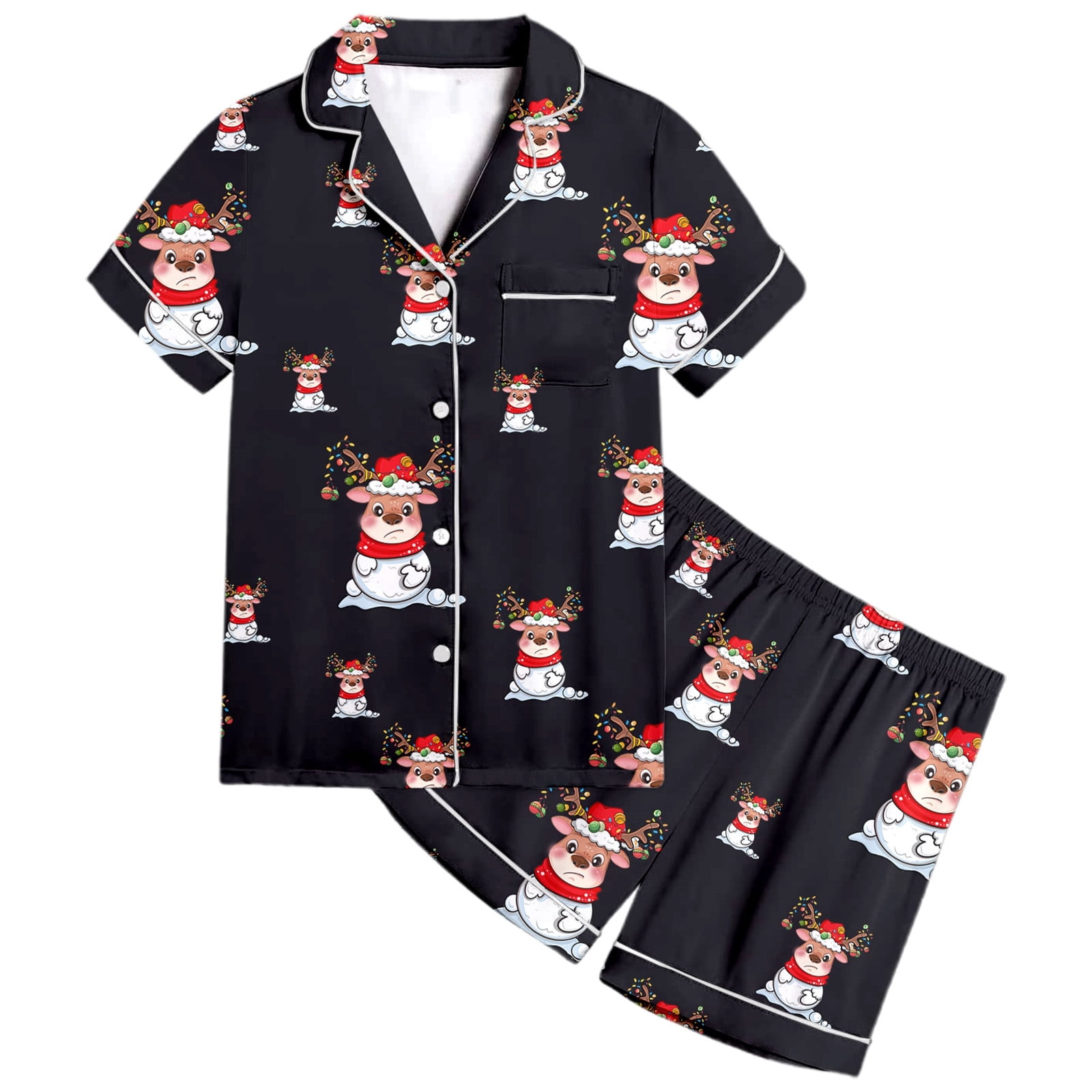 Fshinging 2 Piece Summer Pajamas Suit Christmas Cute Cartoon Elk Print ...