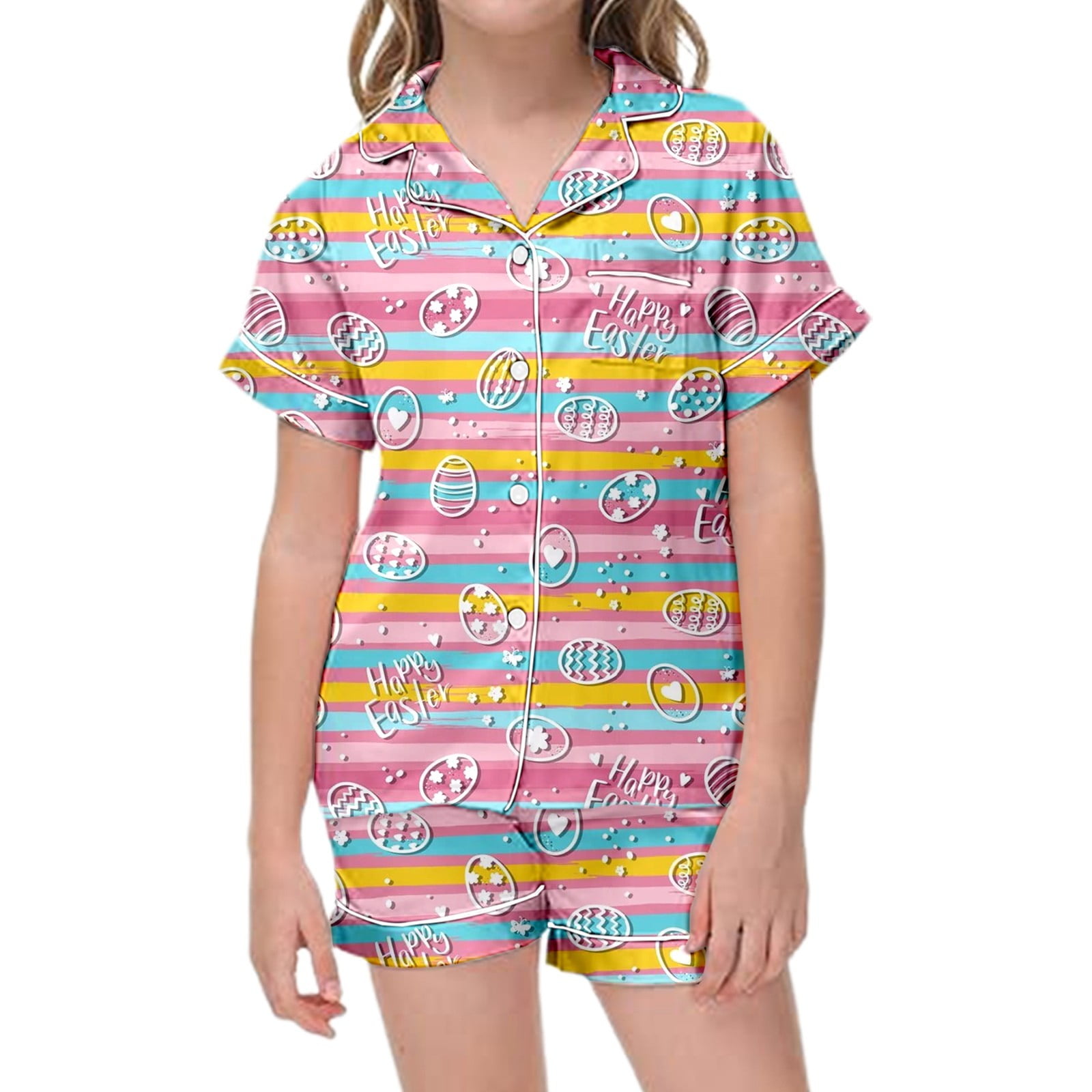 Fshinging 2025 Pajamas for Baby Girls Easter Cartoon Bunny Print Eggs ...