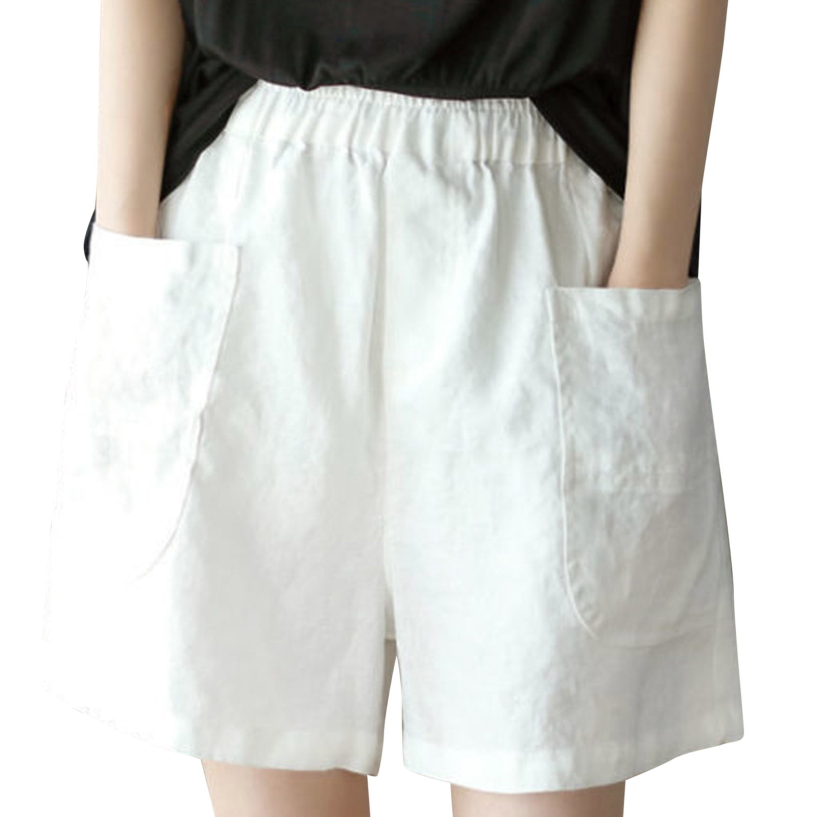 Fshinging 2025 Summer Bermuda Shorts for Women Elastic Pants Solid ...