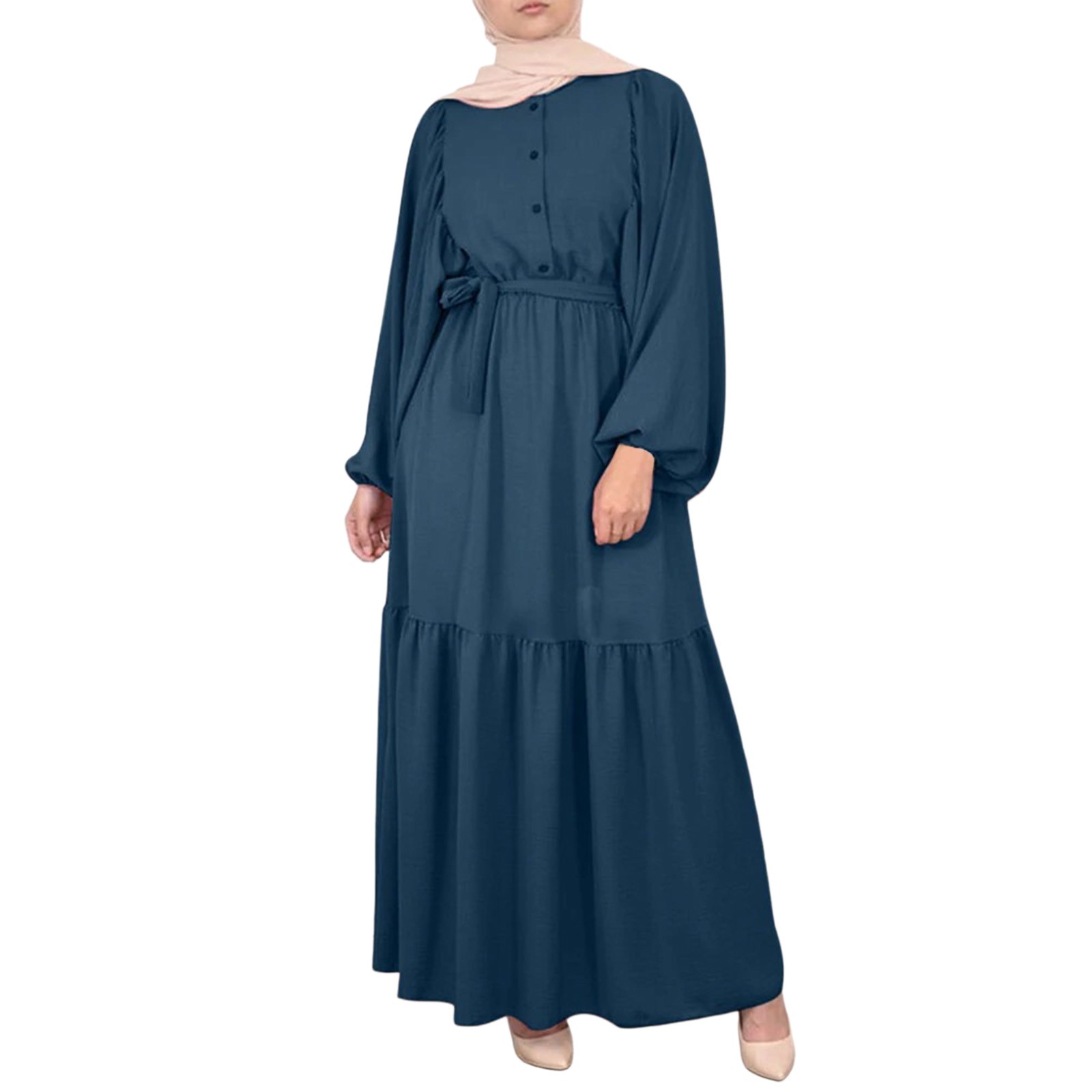 Fshinging 2025 Summer Dresses For Women Abaya Solid Long Sleeve Maxi ...
