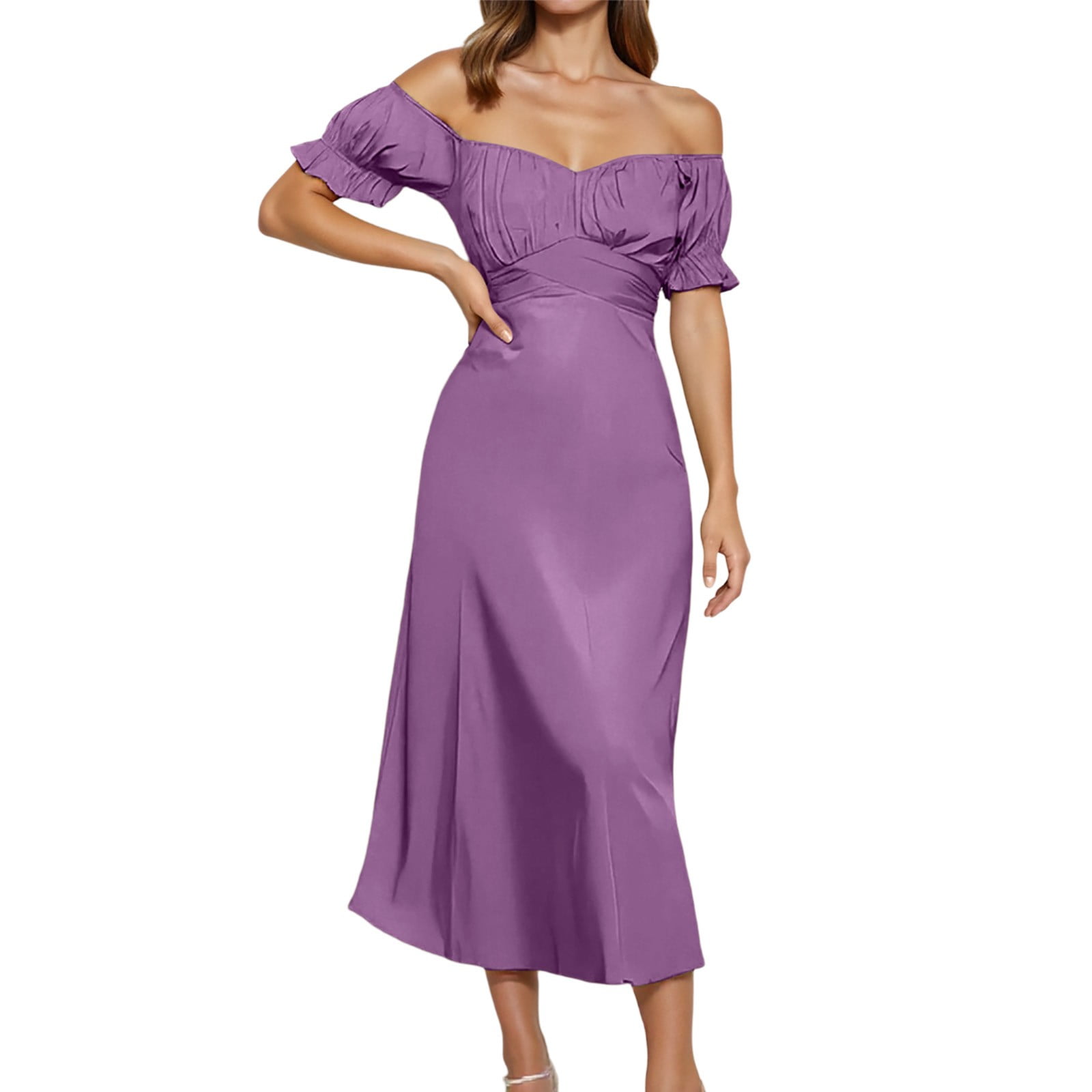 Fshinging 2025 Summer Dresses For Women Satin Midi Off The Shoulder ...