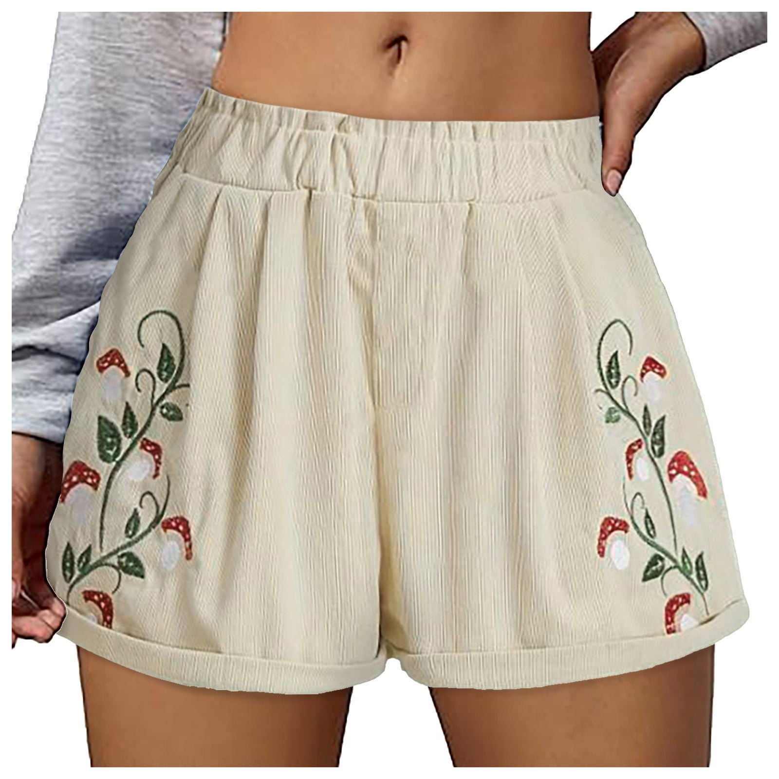 Fshinging 2025 Summer Shorts for Women Embroidery Corduroy Waist ...