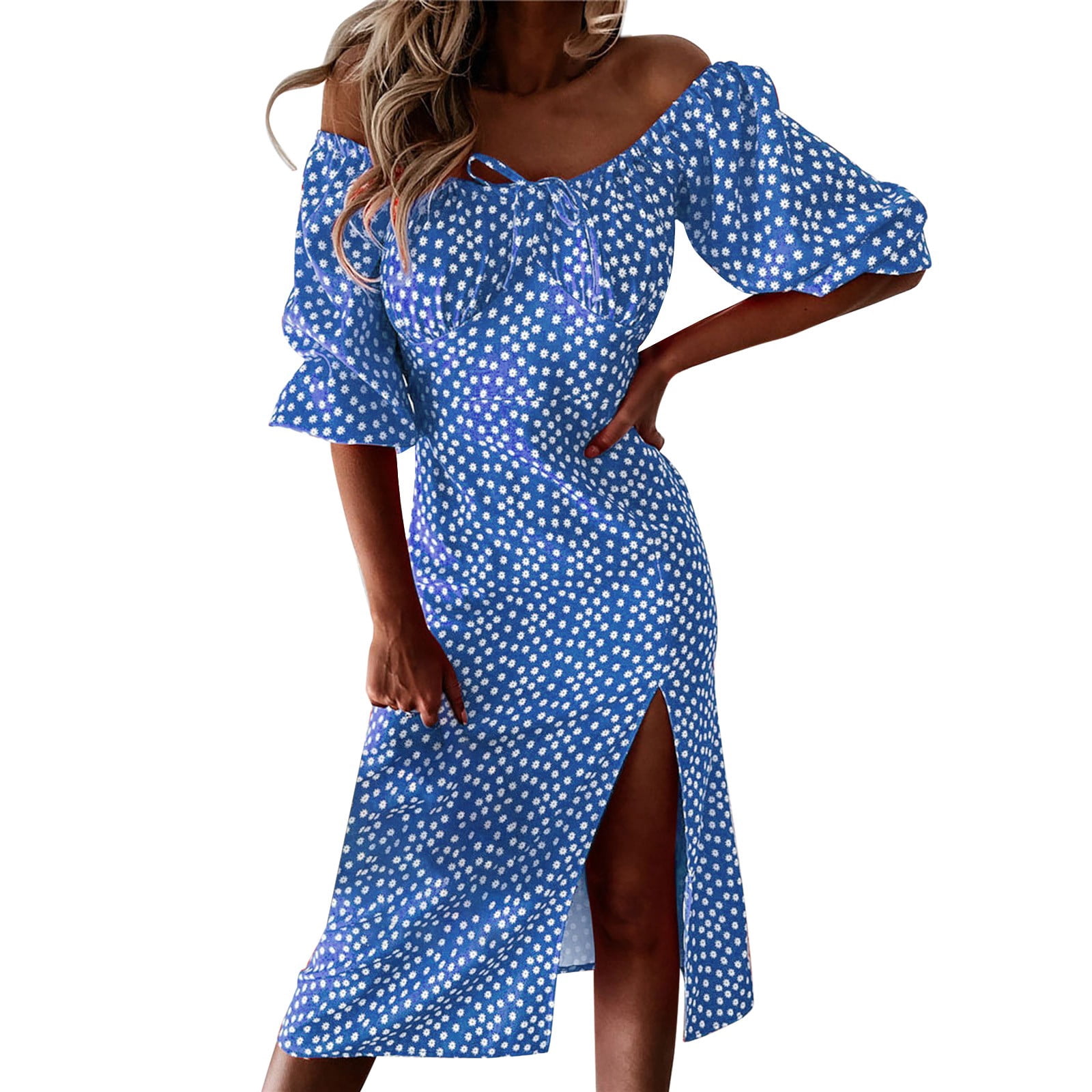 Fshinging 2025 Summer Women Dresses Boho Floral Print Off Shoulder ...