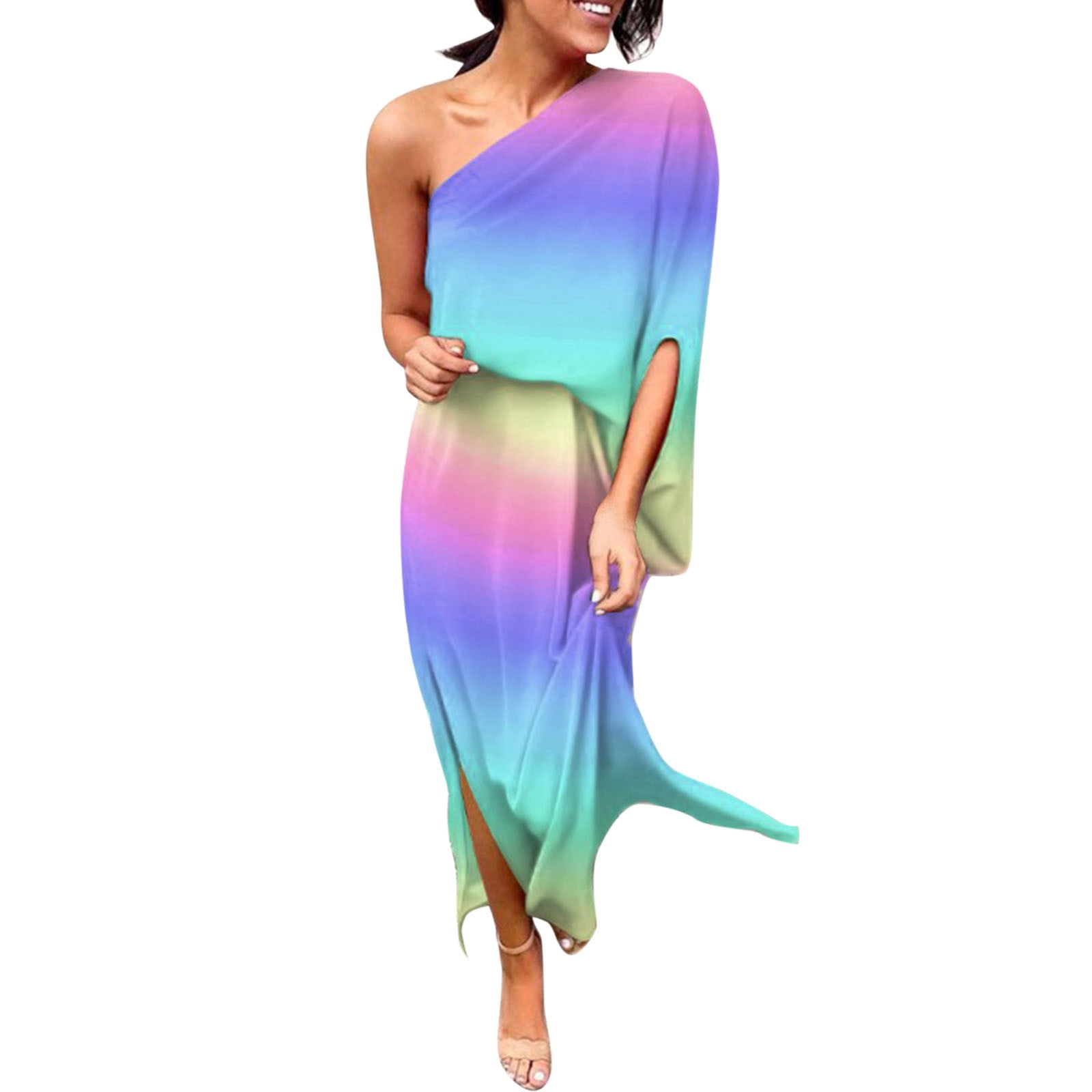 Fshinging 2025 Summer Women Dresses Floral Print One Shoulder Ruched ...