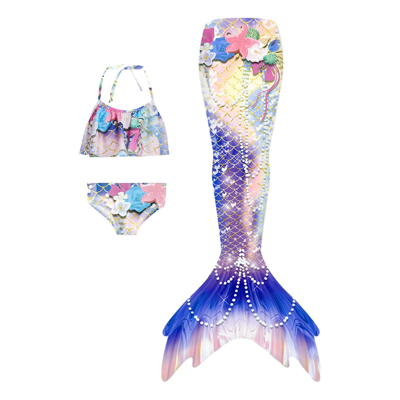 Fshinging 3 Piece Gradient Girls Swimsuit Summer Fish Scale Tail Bikini ...