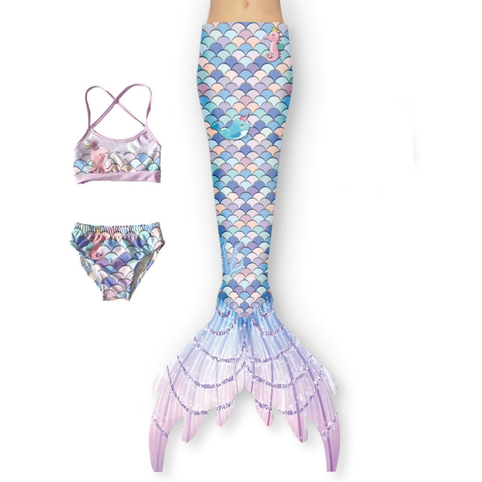 Fshinging 3 Piece Summer Girls Bikini Tail Set Holiday Swimsuit ...