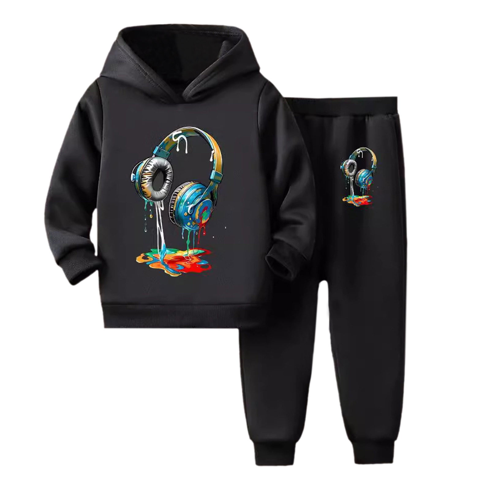 Fshinging Boys 2 Piece Jogger Set Fashion Head Graphic Hooded ...