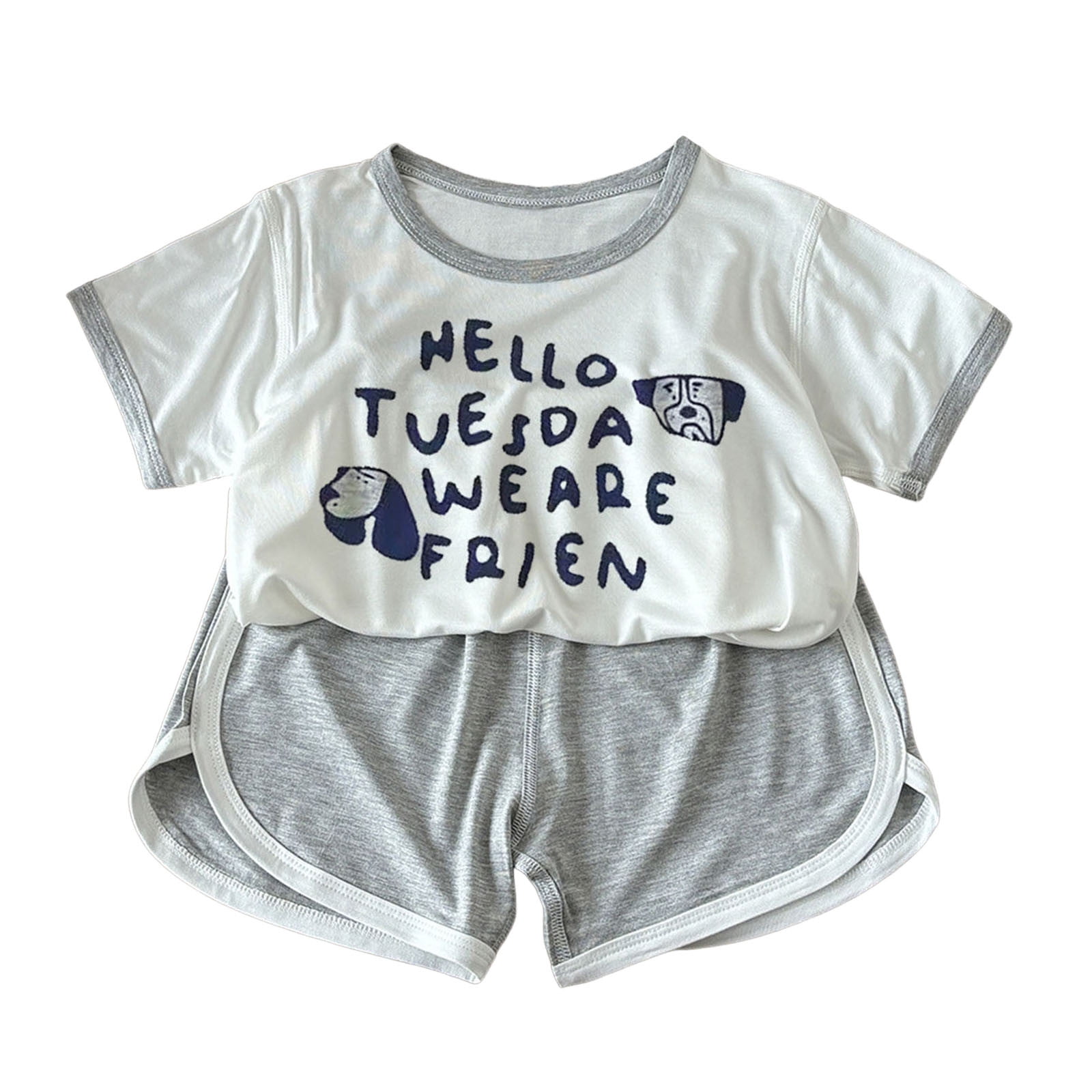 Fshinging Boys Pajama Set Cute Letter Cartoon Print Short Sleeve Tops And Shorts Sport Casual ...