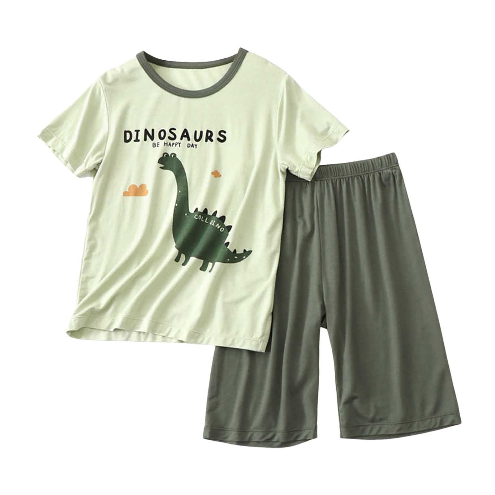 Fshinging Boys Pajamas Toddler Set Letter Cute Cartoon Dinosaur Print Short Sleeve Tops And ...