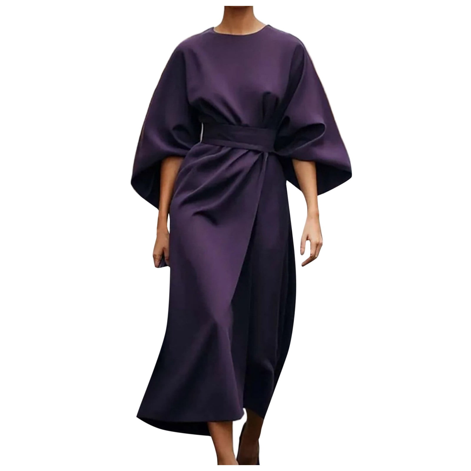 Fshinging Dresses For Women 2025 Elegant Classy 2025 Solid Color Waist Casual Bat Sleeve ...