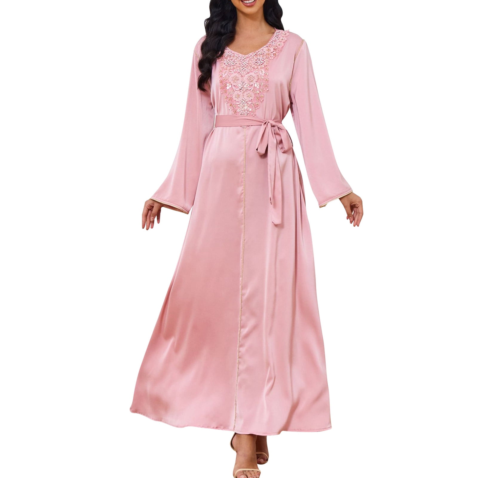 Fshinging Dresses For Women 2025 Elegant Classy Round Neck Beaded Long ...