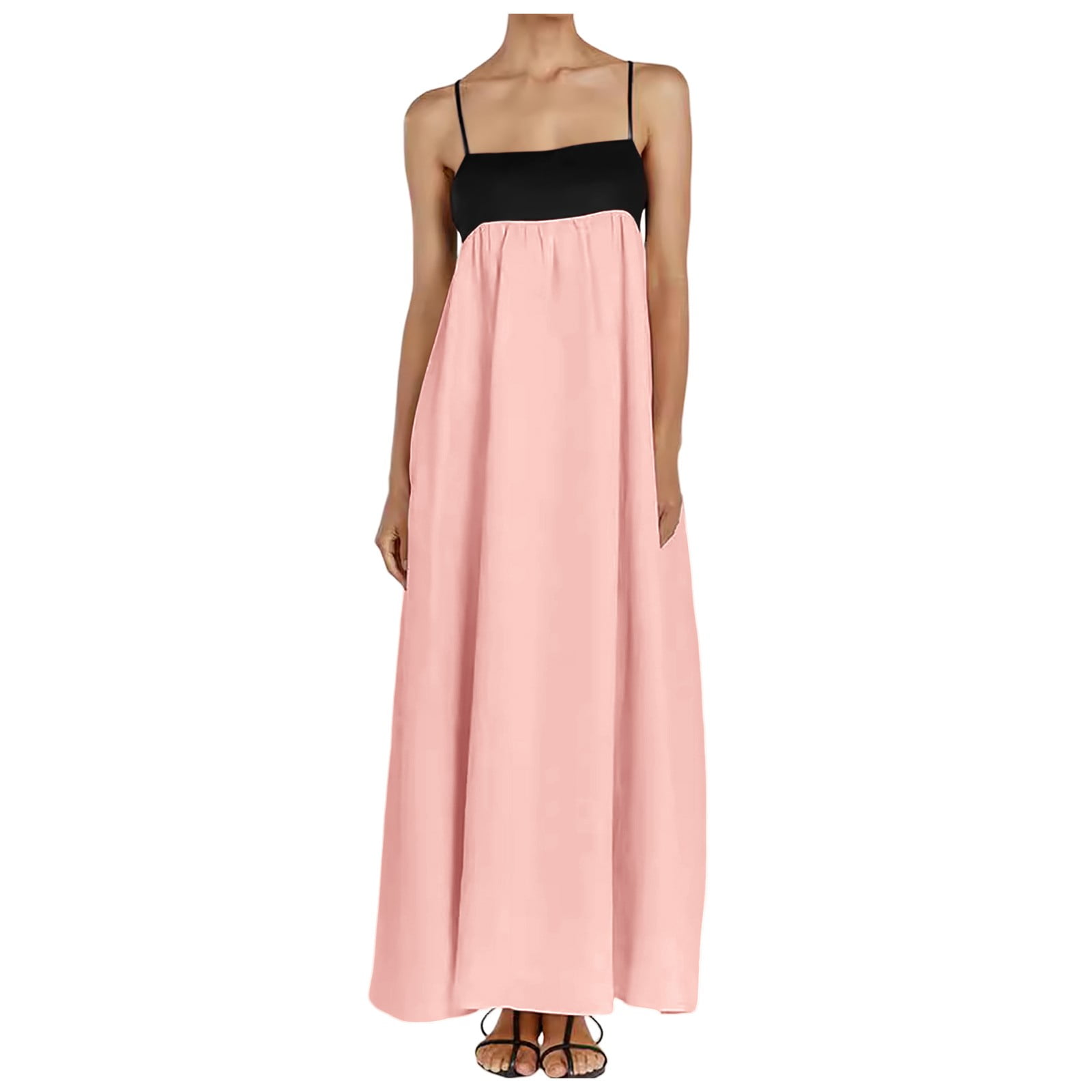 Fshinging Dresses For Women 2025 Maxi Contrast Trim Spaghetti Straps ...