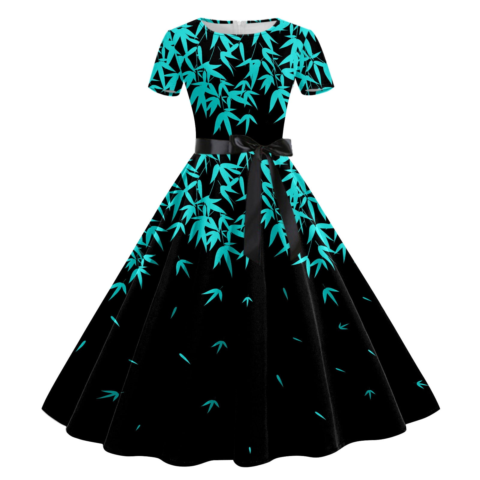 Fshinging Dresses For Women 2025 Print Round Neck Short Sleeve 1950S ...