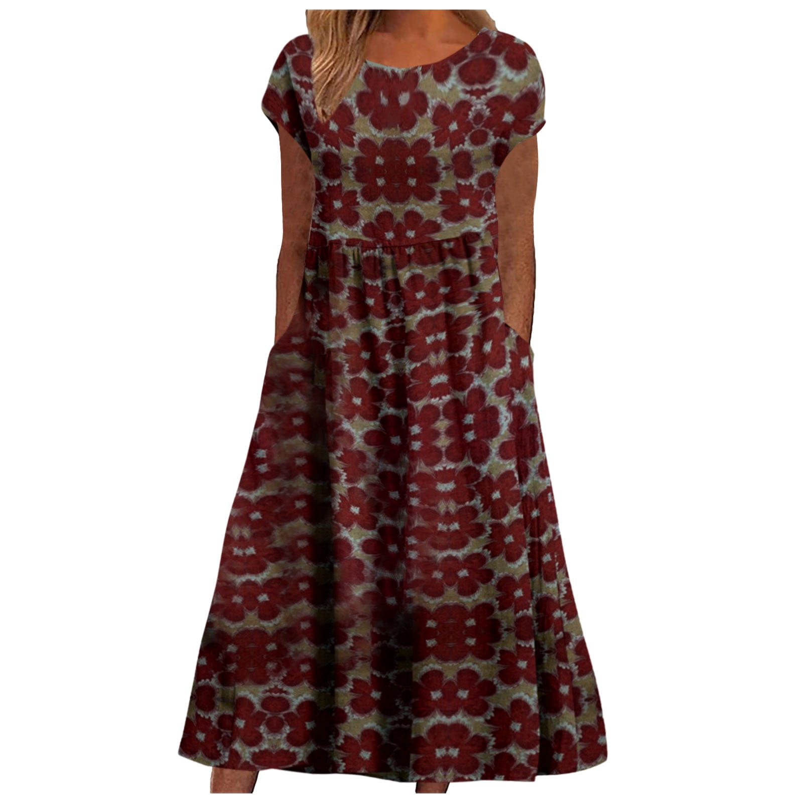 Fshinging Dresses For Women 2025 Printed Ol Temperament Linen Round ...