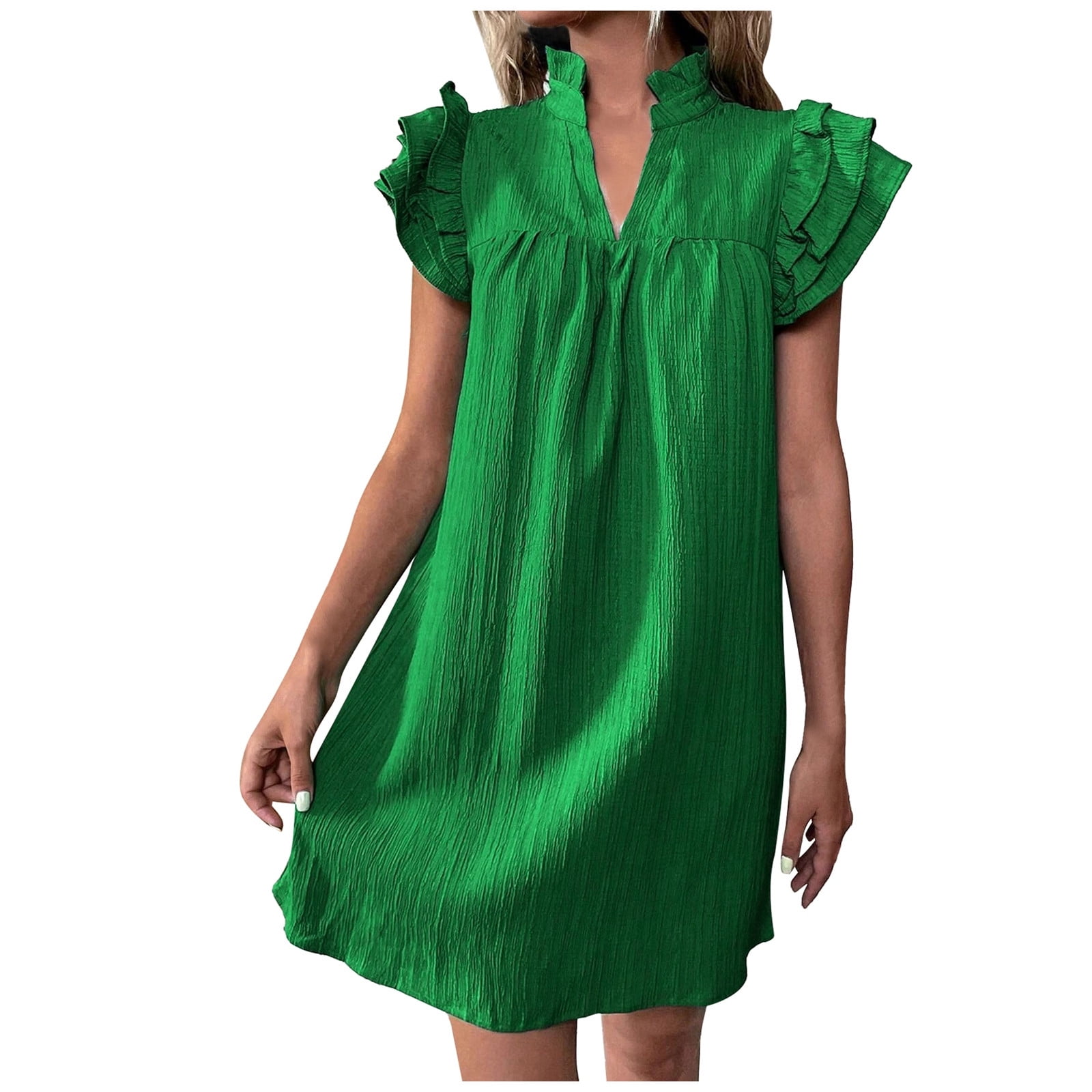 Fshinging Dresses For Women 2025 Versatile Layered Ruffle Sleeve V Neck ...