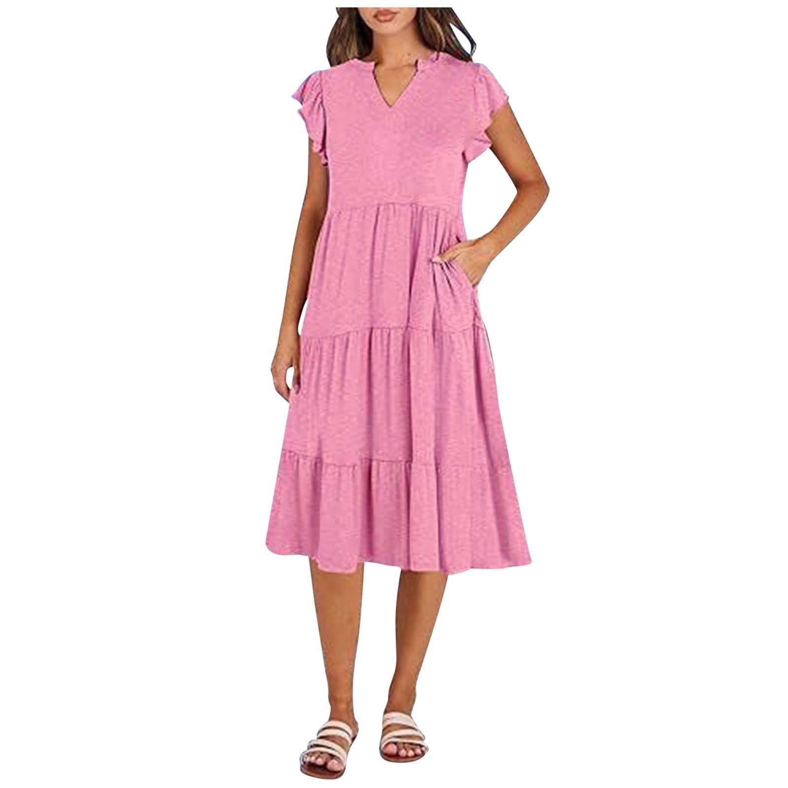 Fshinging Dresses For Women V Neck Ruffle Sleeves Mid Length Patchwork ...