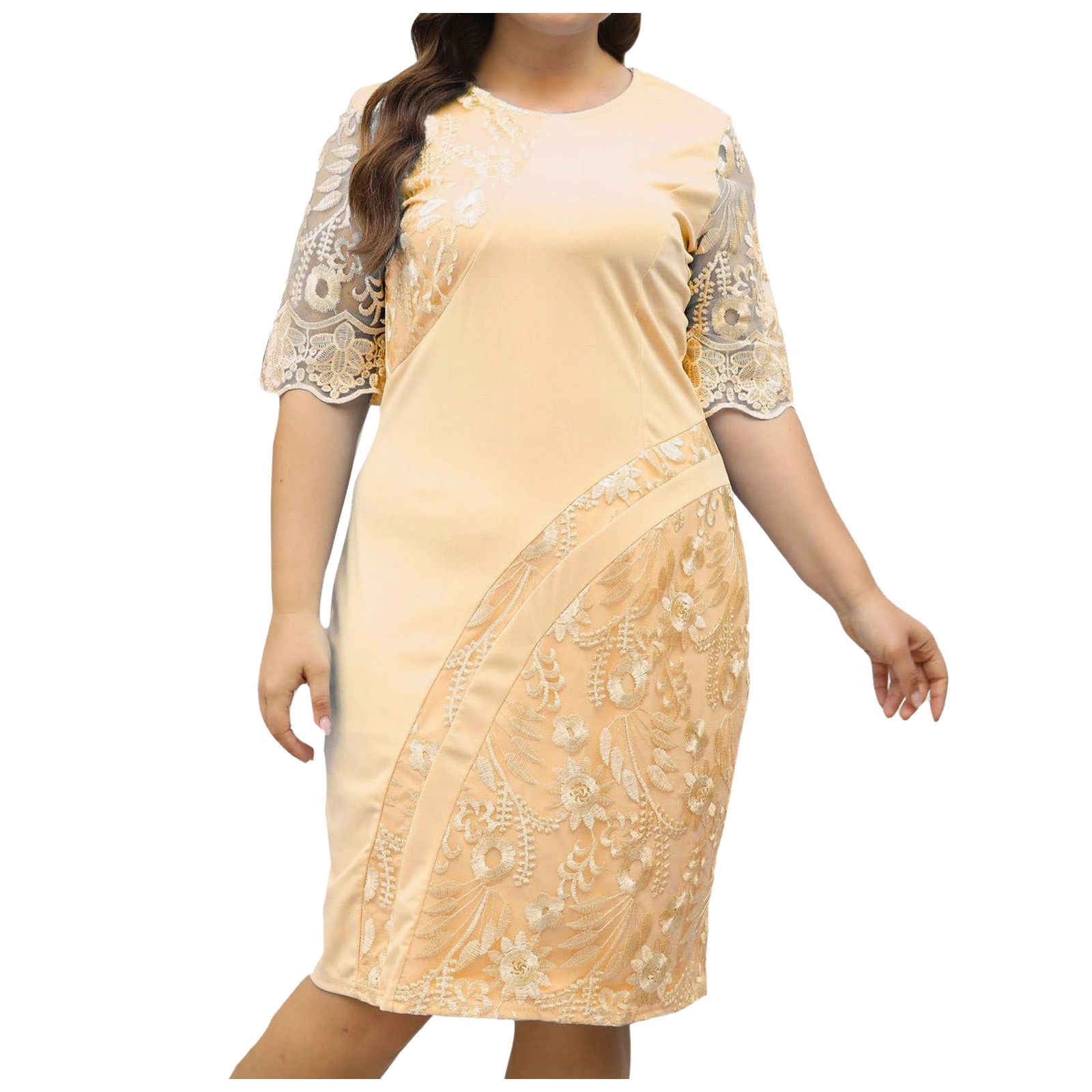 Fshinging Eleagnt Dress For Women Short Sleeve Floral Jacquard Wedding ...