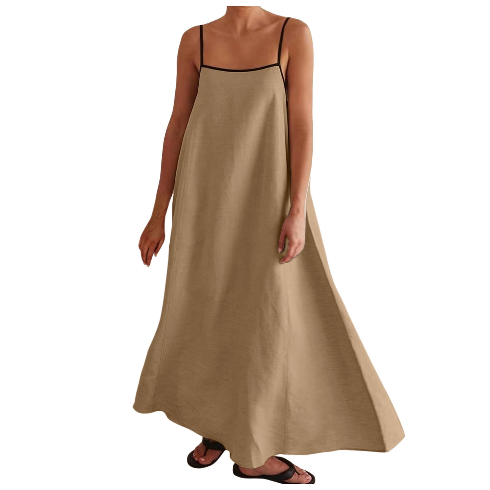 Fshinging Elegant Dresses For Women Maxi Contrast Trim Spaghetti Straps ...