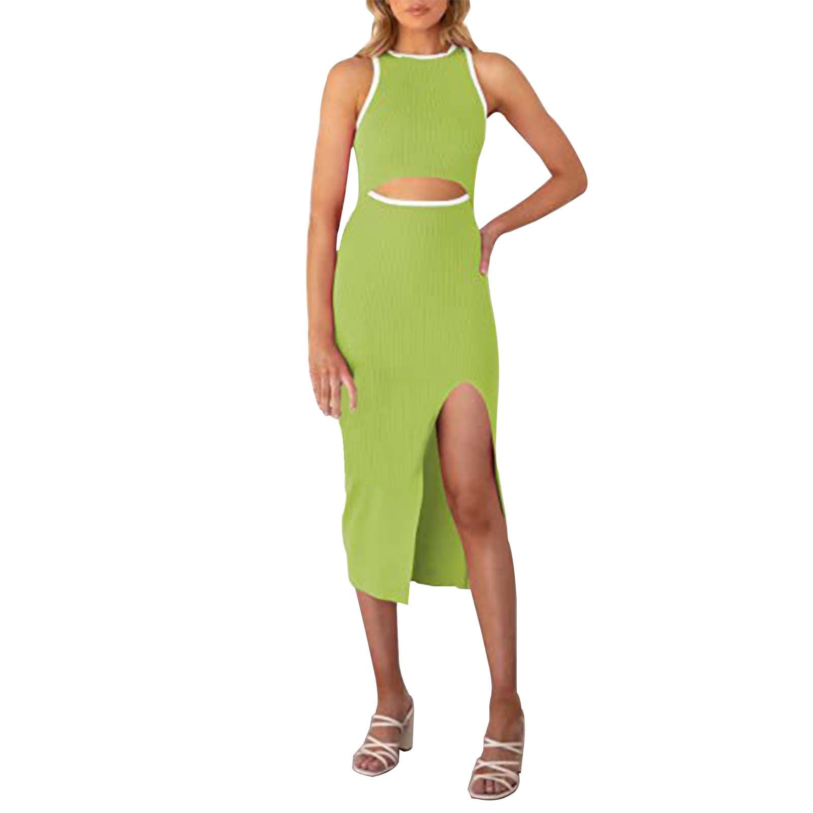 Fshinging Elegant Women Dresses Cut Out Mid Length Crew Neck Sleeveless ...