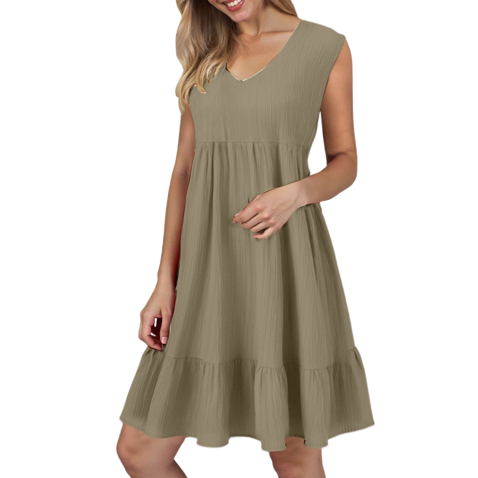 Fshinging Elegant Women Dresses Summer Flowy Boho Ruffle A Line Solid ...