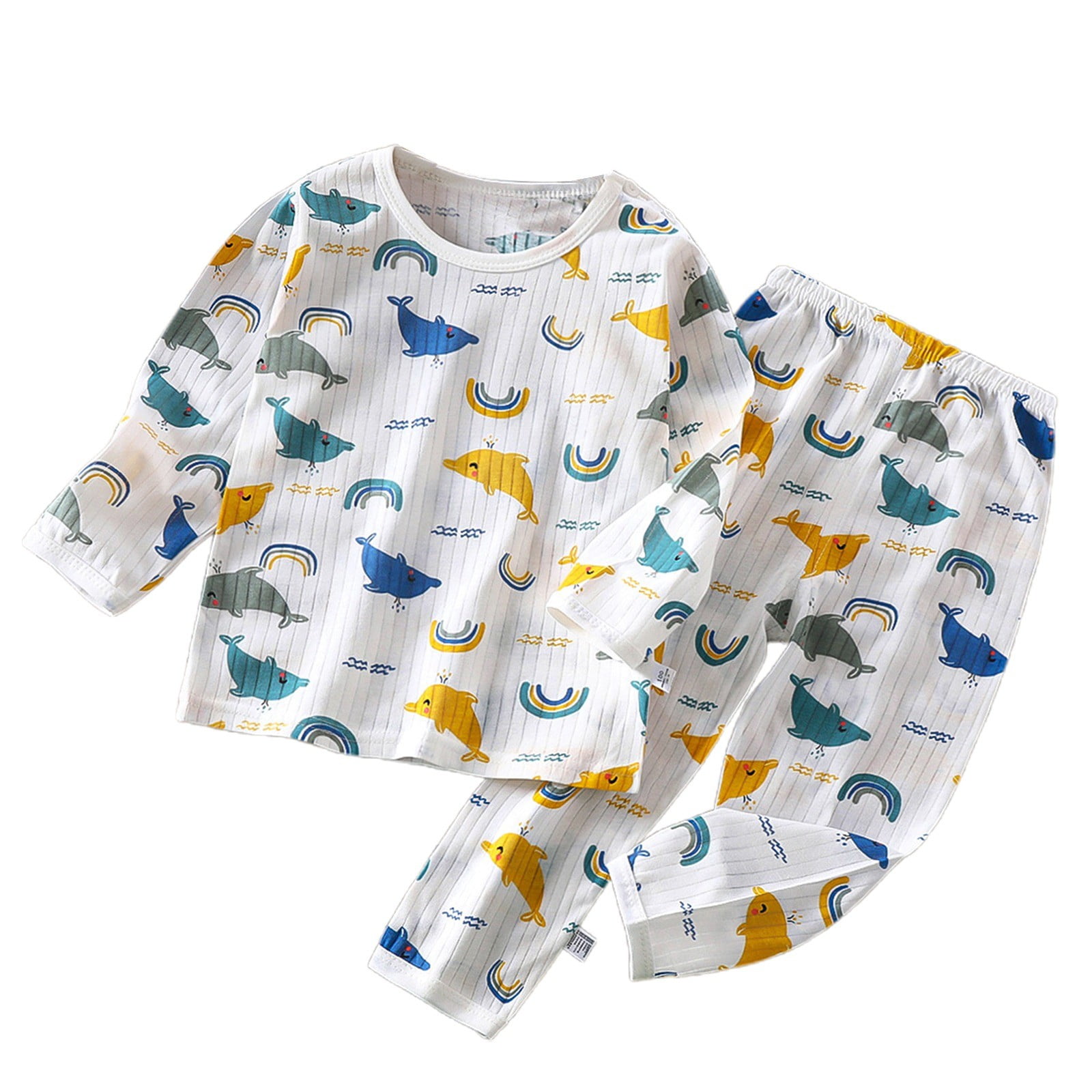 Fshinging Essentials Boys Toddlers Pajama Set Cartoon Dinosaur Print Long Sleeve Tops And Pants ...