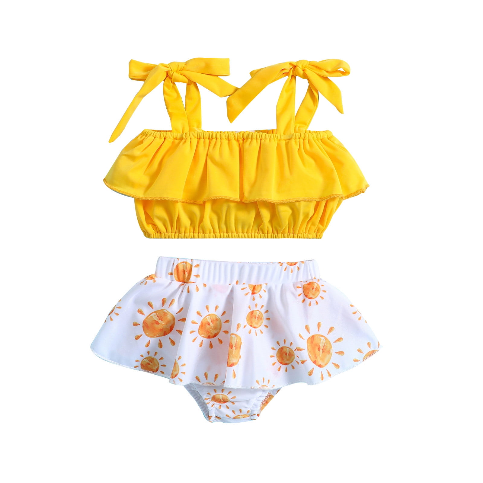 Fshinging Girl's Swimsuits Summer Cartoon Sun Corrugated Edge Two Piece ...