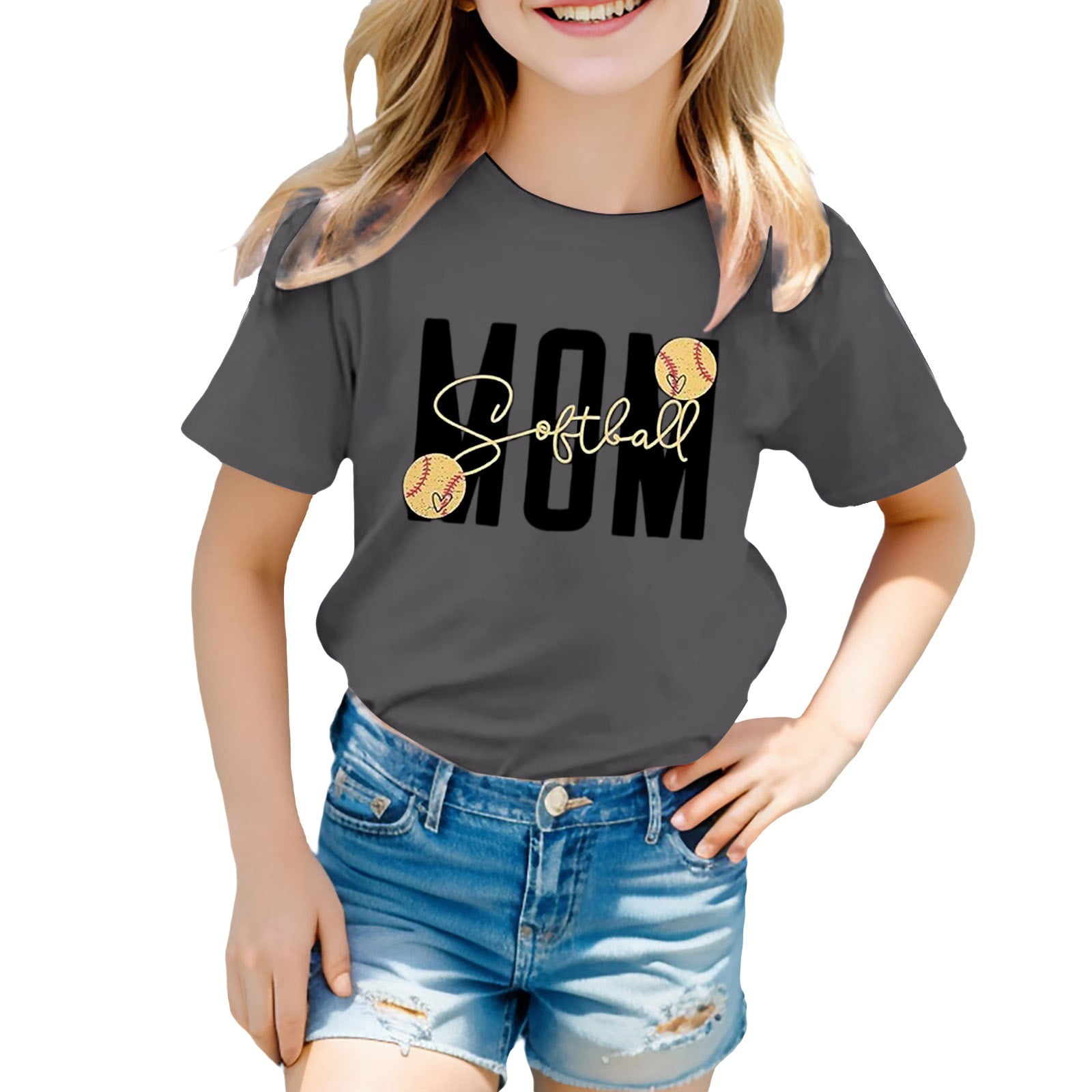 Fshinging Girl's T Shirts Letter Casual Print Short Sleeve Crewneck ...