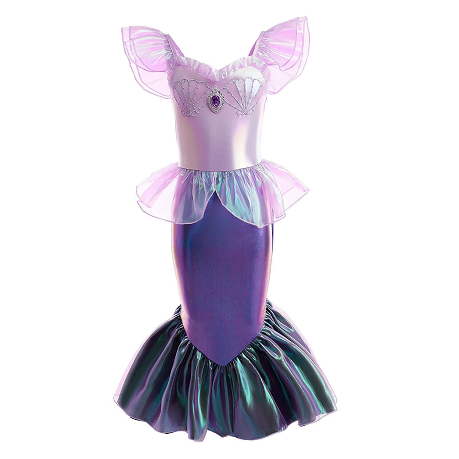 Fshinging Girls Mermaid Party Dress Ruffle Sleeveless Mesh Patchwork ...