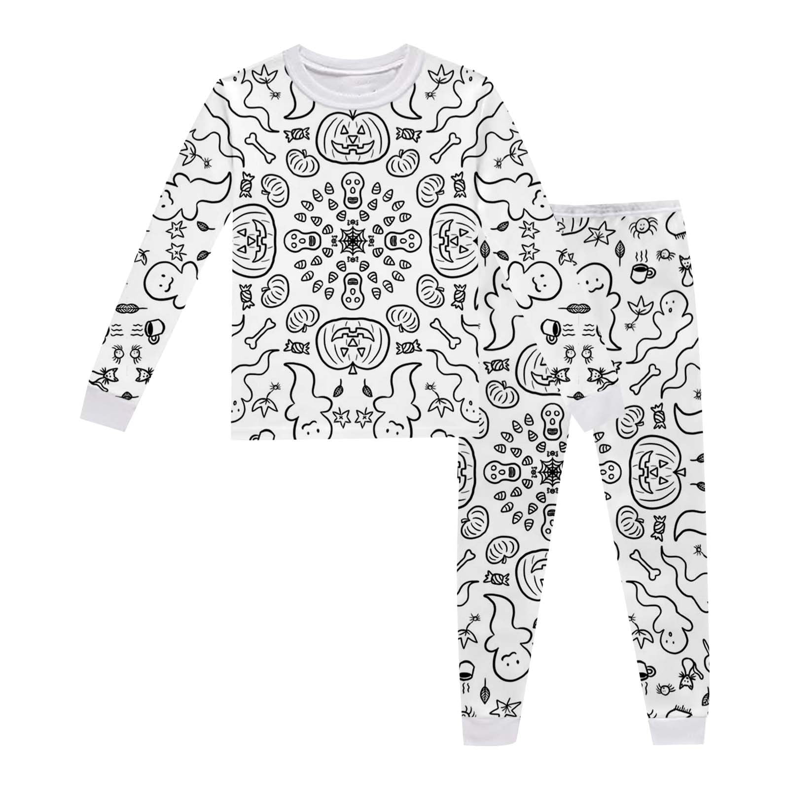 Fshinging Girls Pajamas Suit DIY Graffiti Long Sleeve Funny Cartoon ...