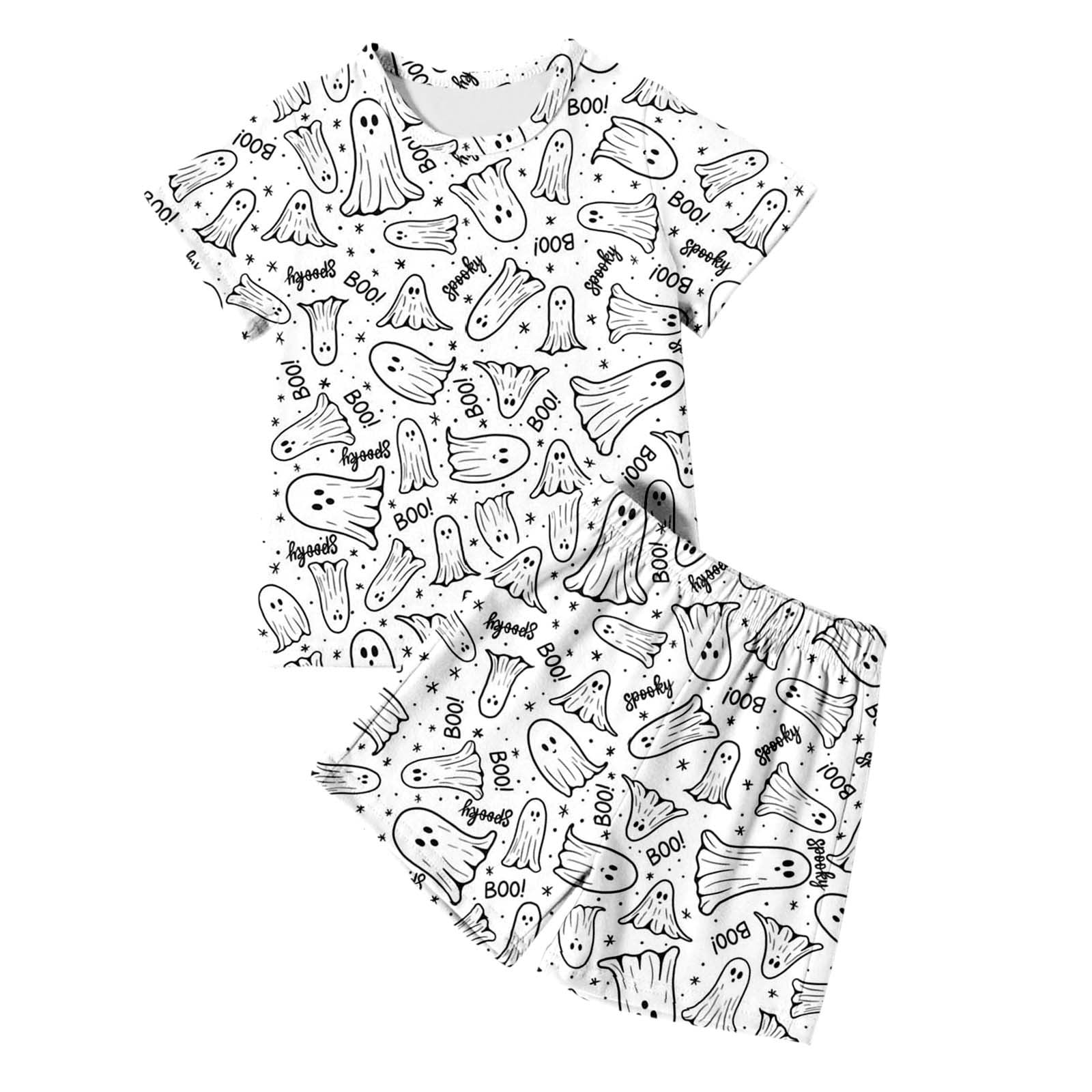 Fshinging Girls Summer Pajamas DIY Graffiti Cartoon Ghost Print Short ...