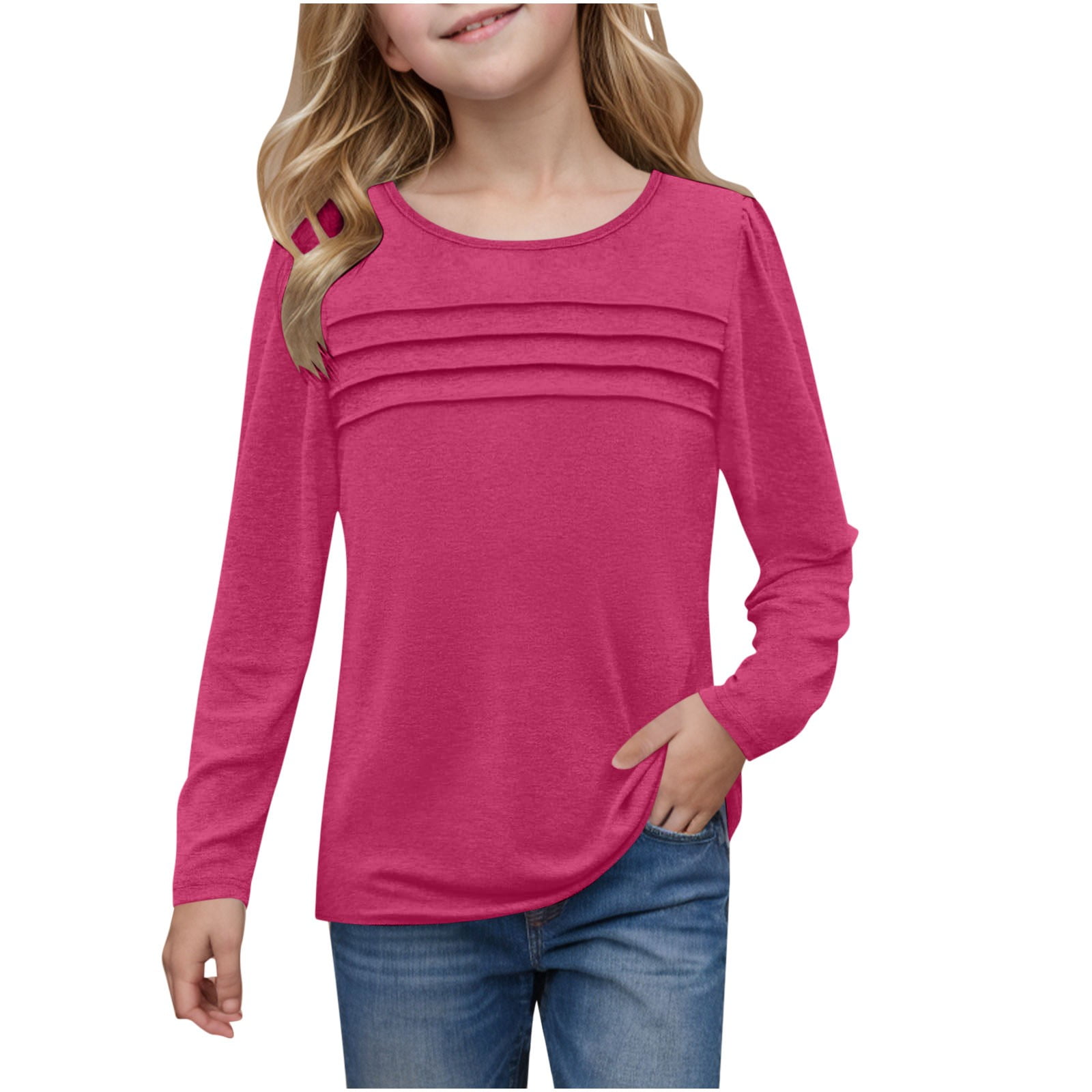 Fshinging Girls Summer T Shirts Pleated Front Long Sleeve Puffed Soft ...