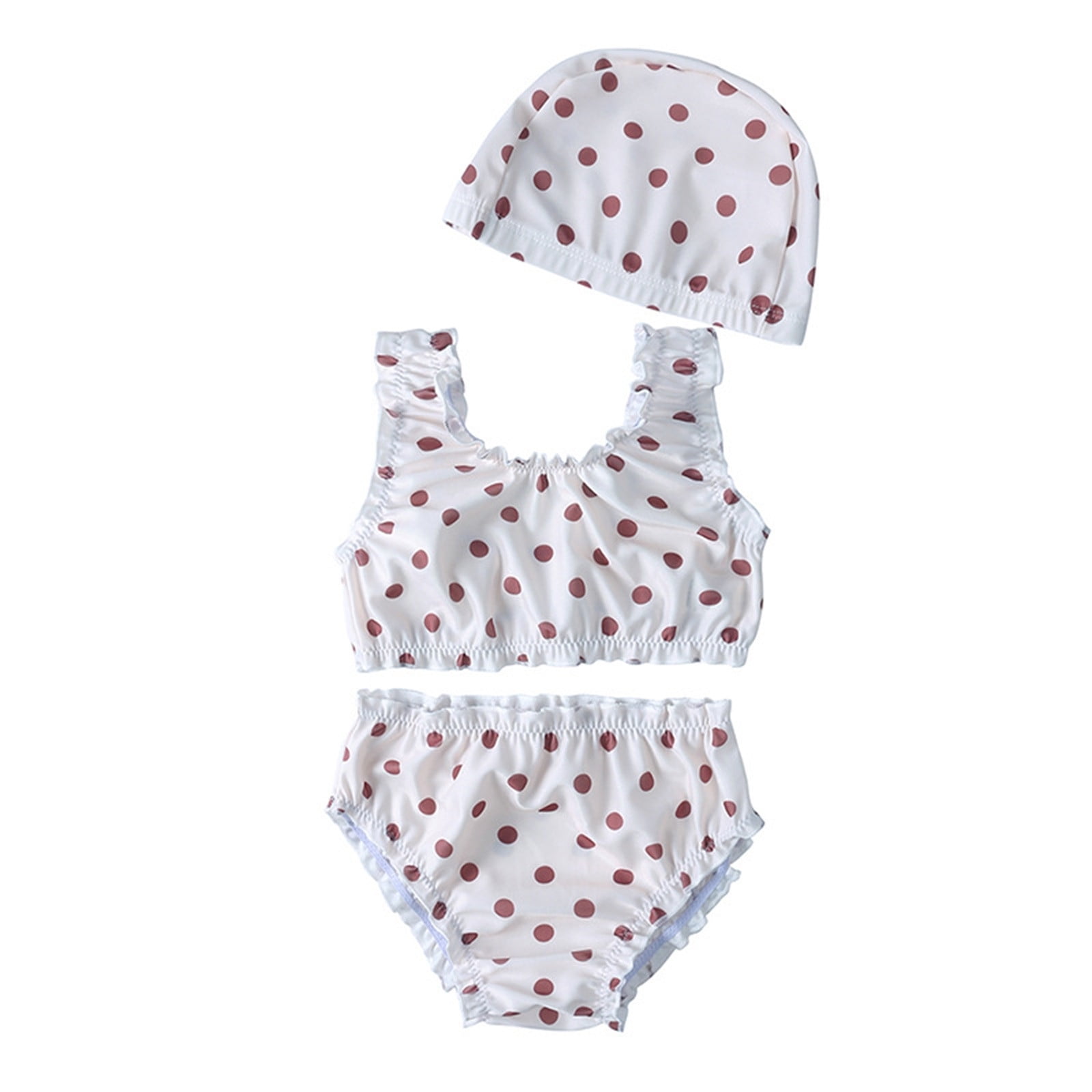 Fshinging Girls Swimsuit Kids Three Piece Floral Striped Dot Trunk With ...